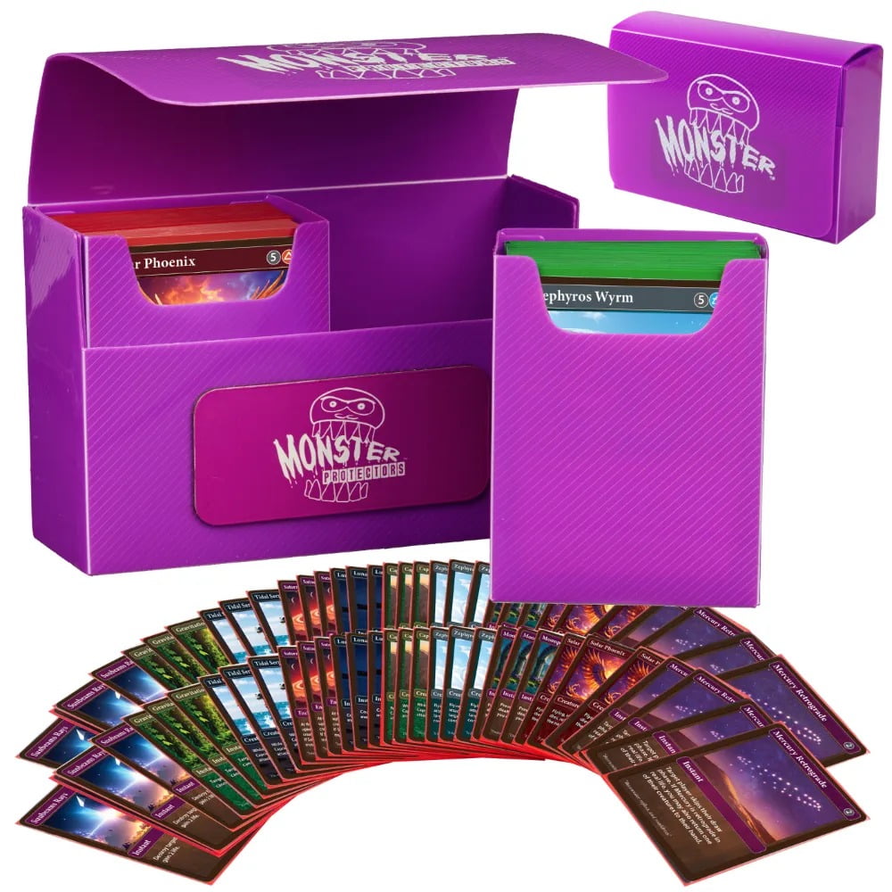Double Deck Box- Magnetic Locking Dual Trading Card Game Storage Case w ...