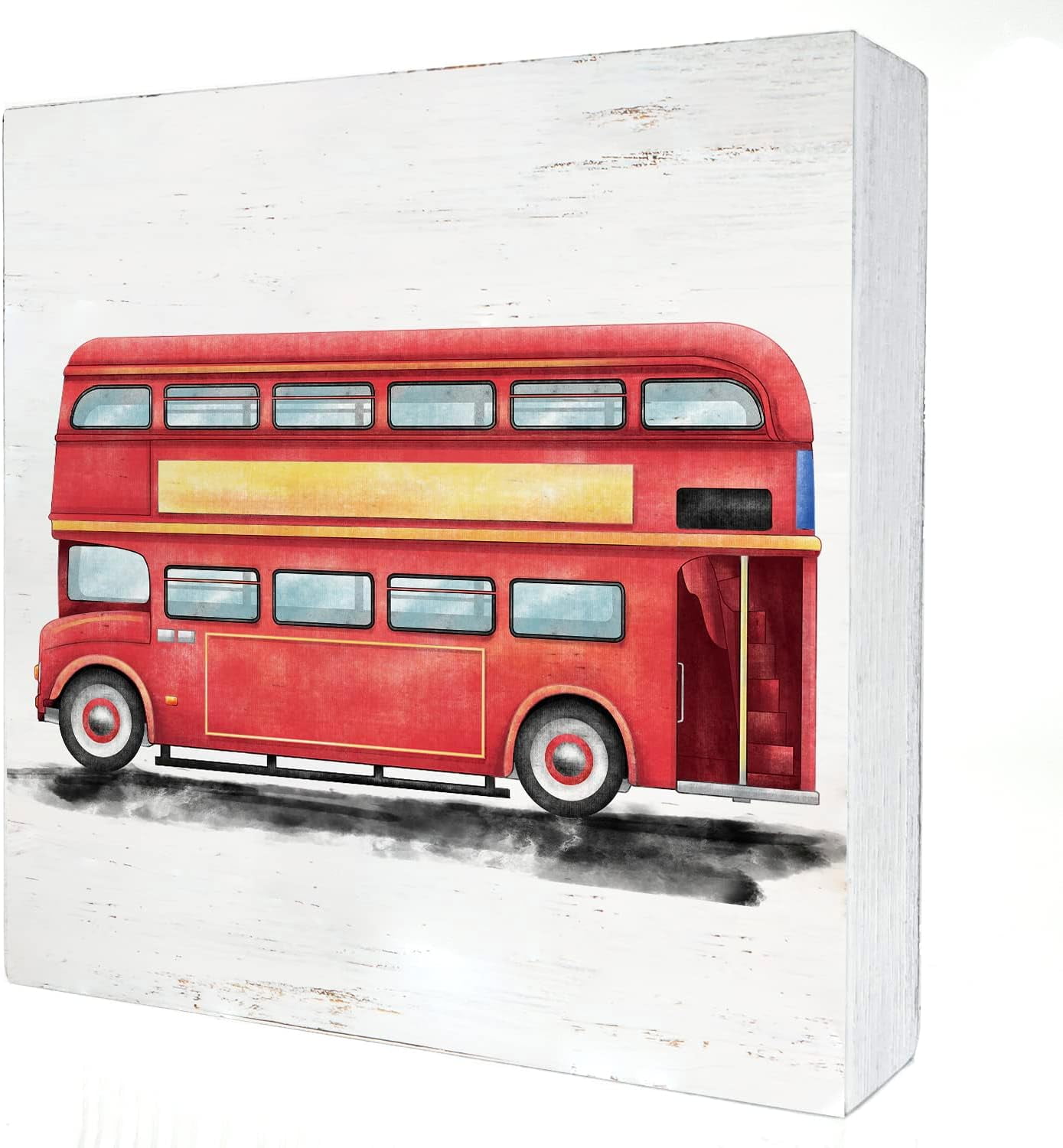 Double Decker Bus Wood Box Sign Watercolor Red Bus Wooden Box Sign ...