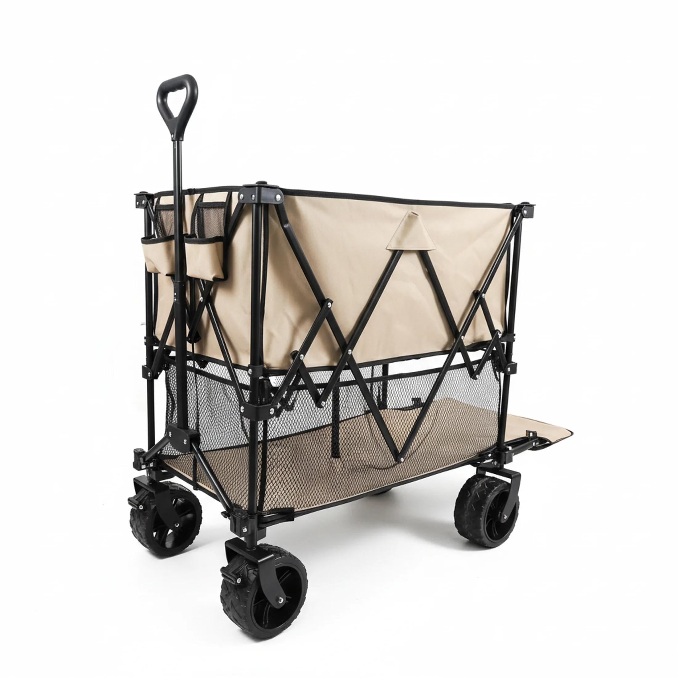 Double Decker Folding Wagon, 440lbs Heavy Duty 2 Tier Utility Cart with ...