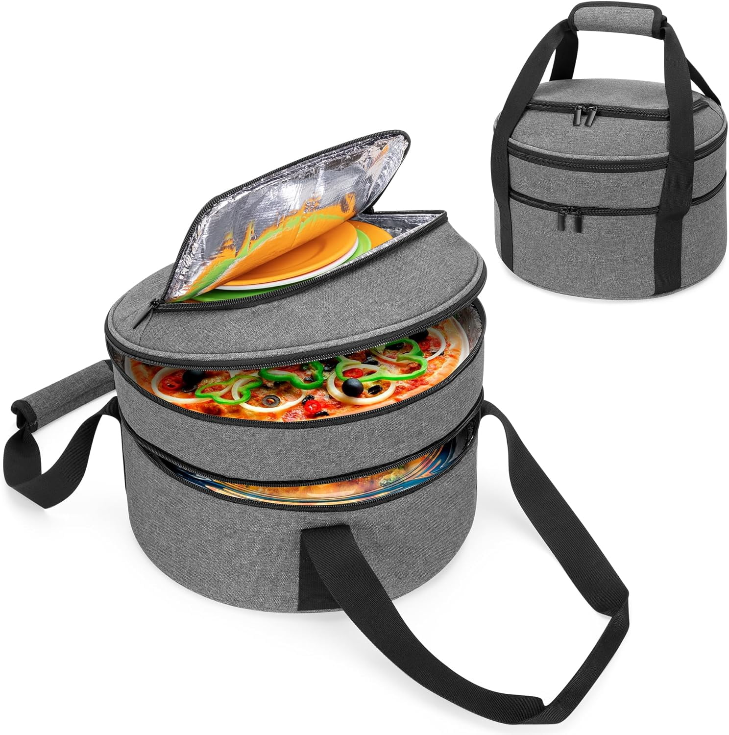 Double Decker Insulated Round Casserole Carrier, 2-Tier Thermal Tote ...