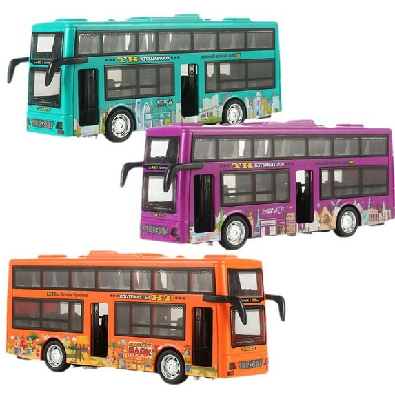 Double Decker Sightseeing Bus Model Pull Back Vehicles Toy Die Cast ...