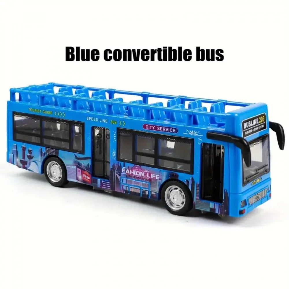 Double Decker Sightseeing Bus Model Pull Back Vehicles Toy Die Cast ...