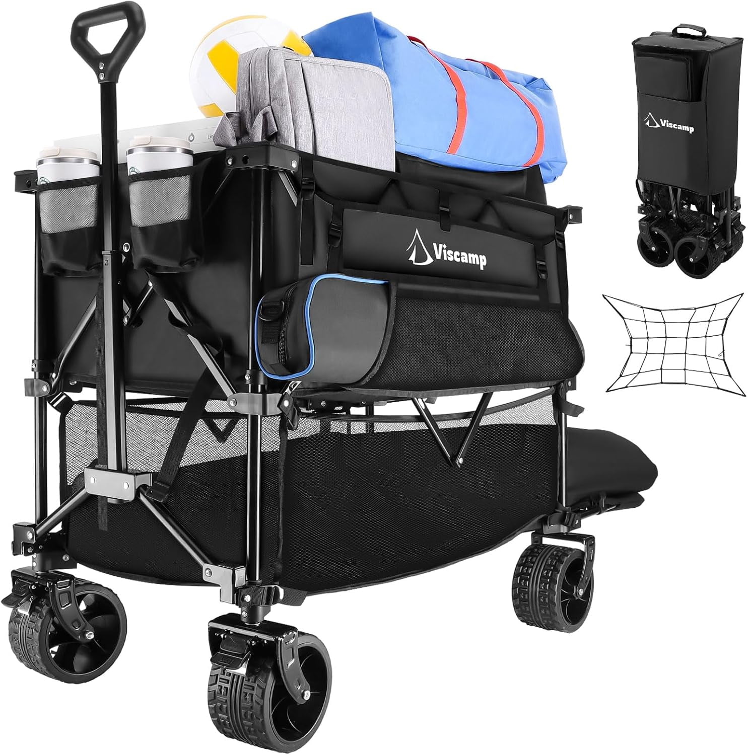 Double Decker Wagon 485lb Capacity 400L Collapsible Sports Wagon Heavy ...