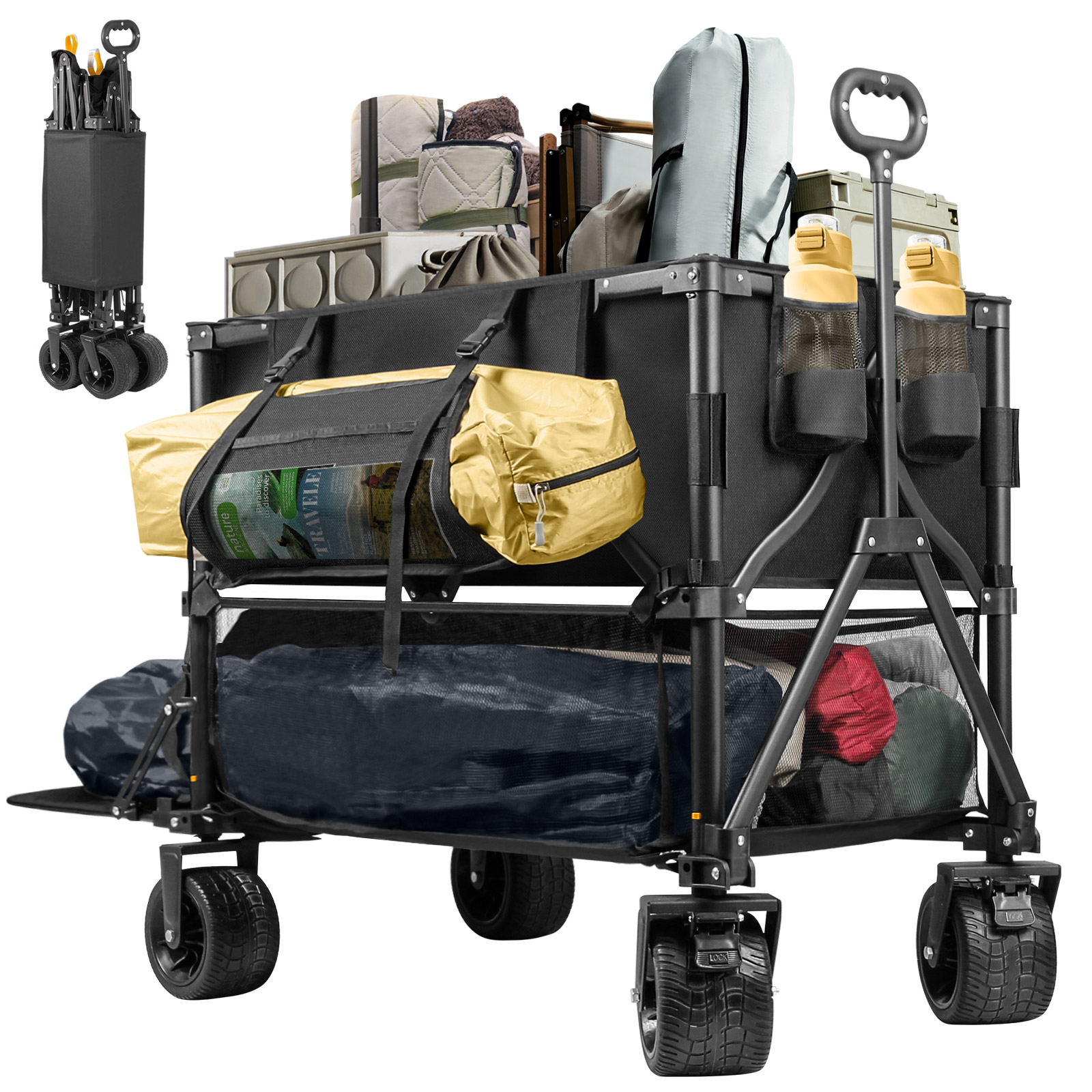 Seina 150lb Capacity Folding Steel Outdoor Utility Wagon Cart, Khaki ...