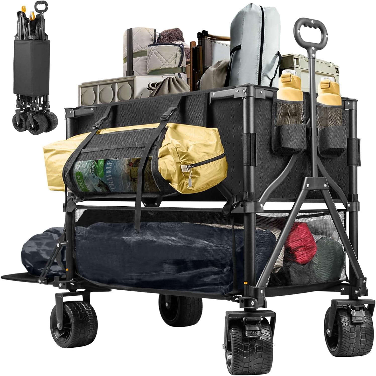 Double Decker Wagon 600lb Capacity & 400L Collapsible Sports Wagon with ...