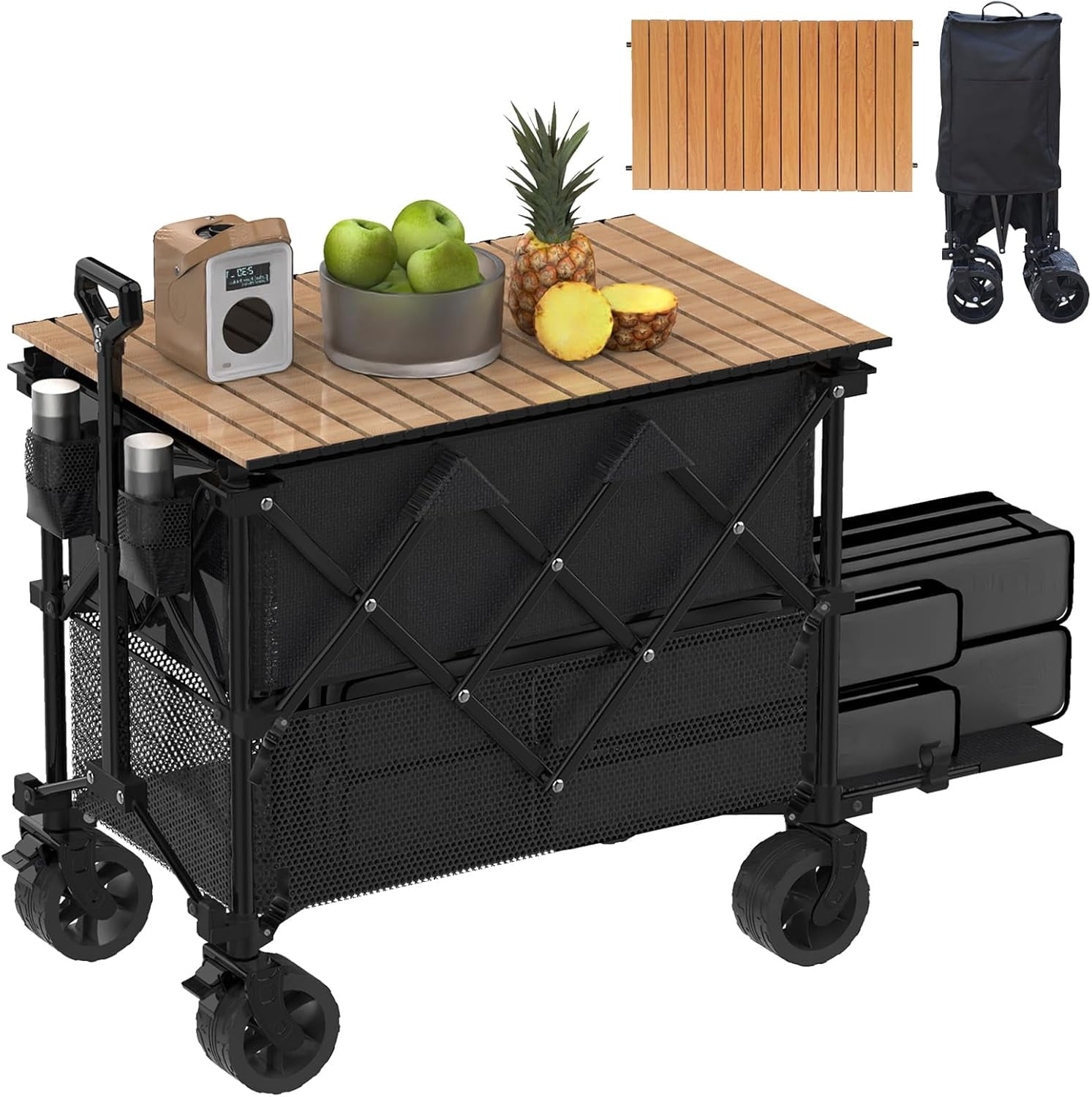 Double Decker Wagon with Table, 550lbs 400L Capacity Folding Heavy Duty ...