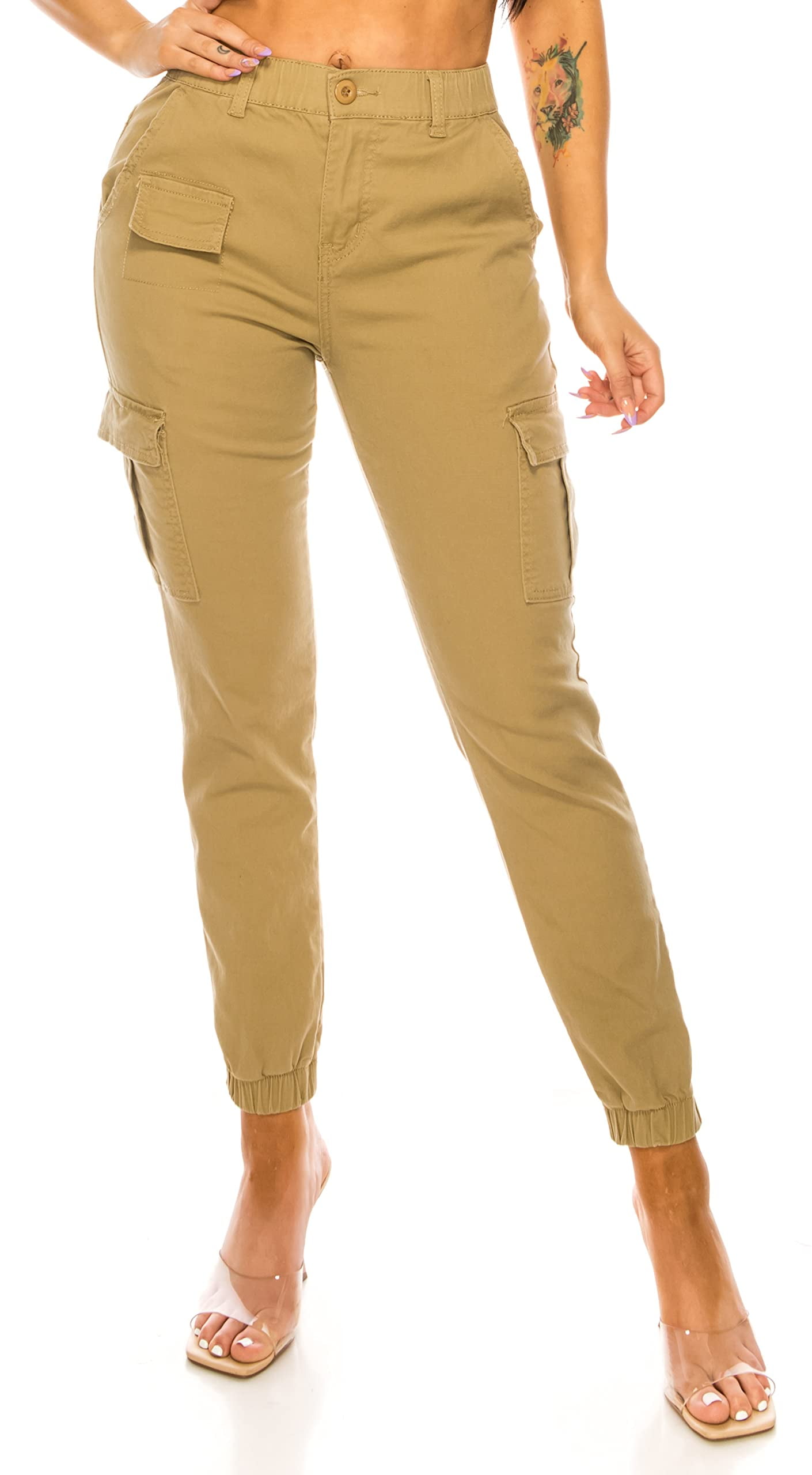 Double Denim Women's Cargo Jogger Casual Elastic High Waist Sweatpants ...