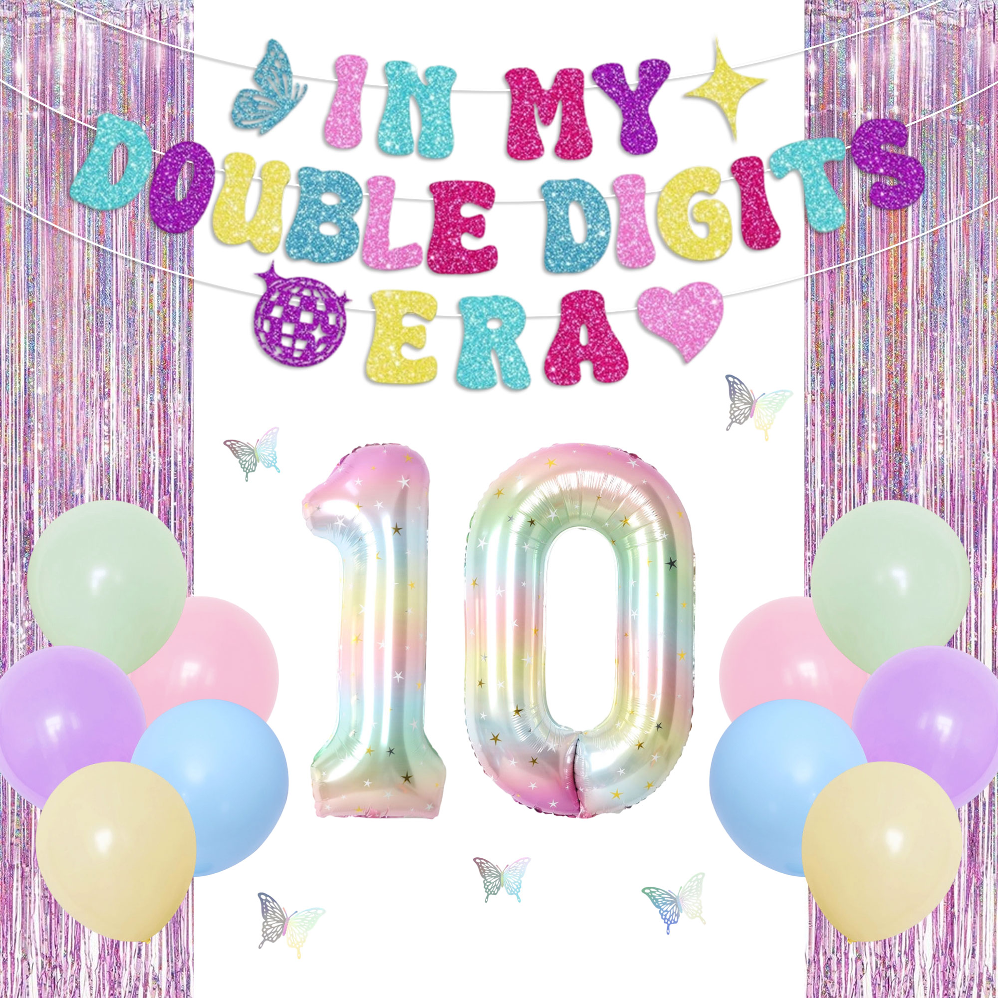 Double-Digit Era Party Decoration Set - Rainbow and Soft Color Theme ...