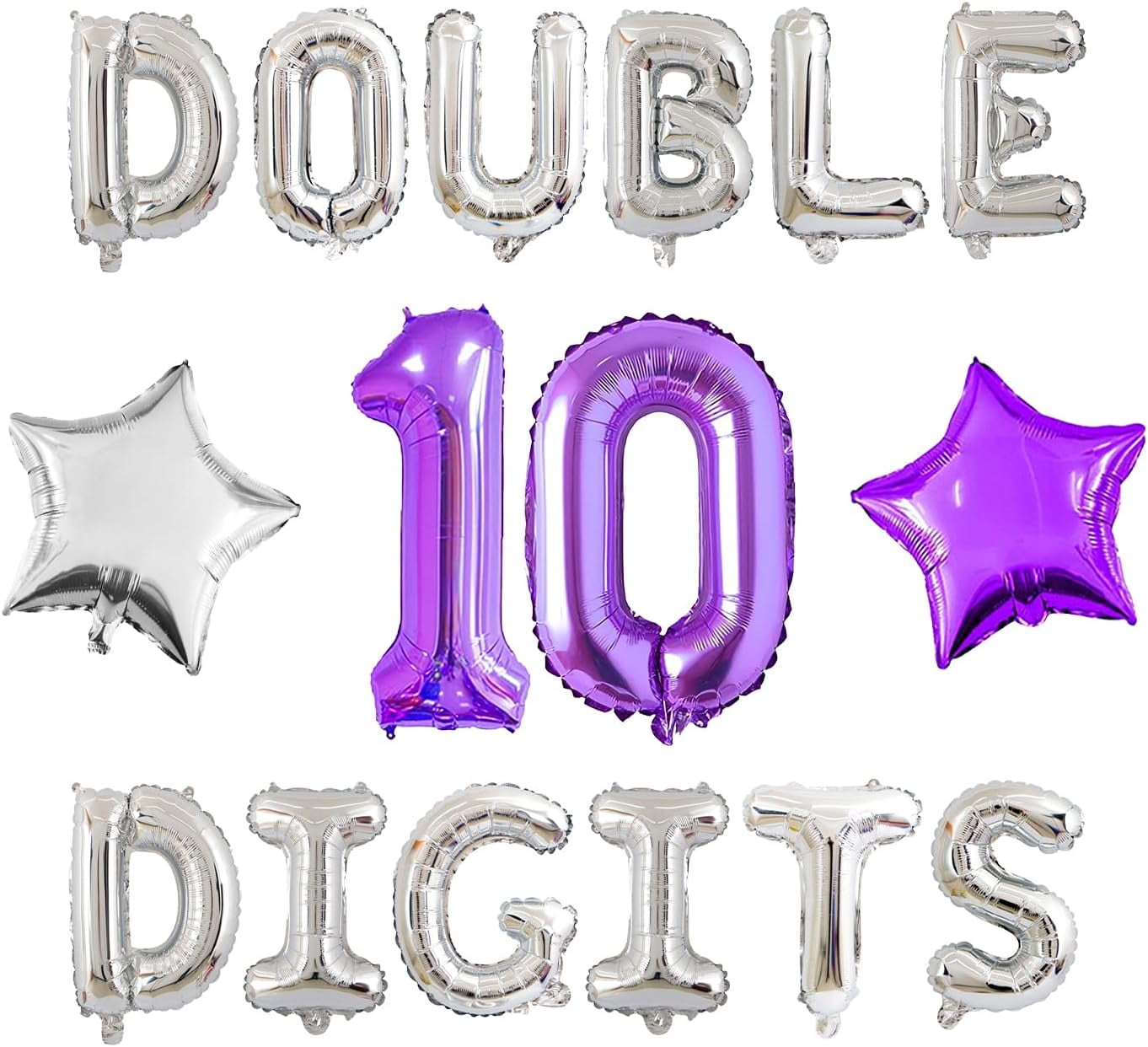 Double Digits 10th Birthday Decorations for Girls Purple Sliver Double ...