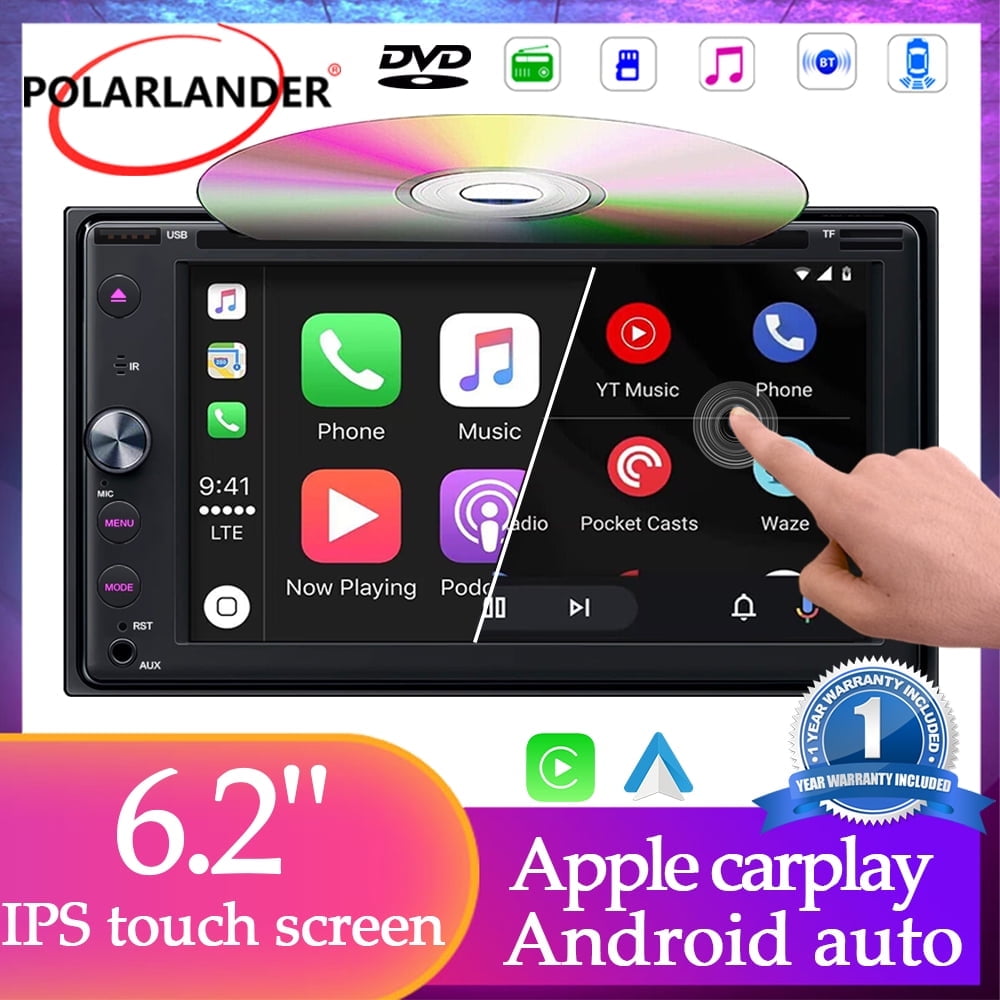Double Din Car Radio with Rear View Camera Apple Carplay & Android Auto Car Stereo with CD/DVD ...