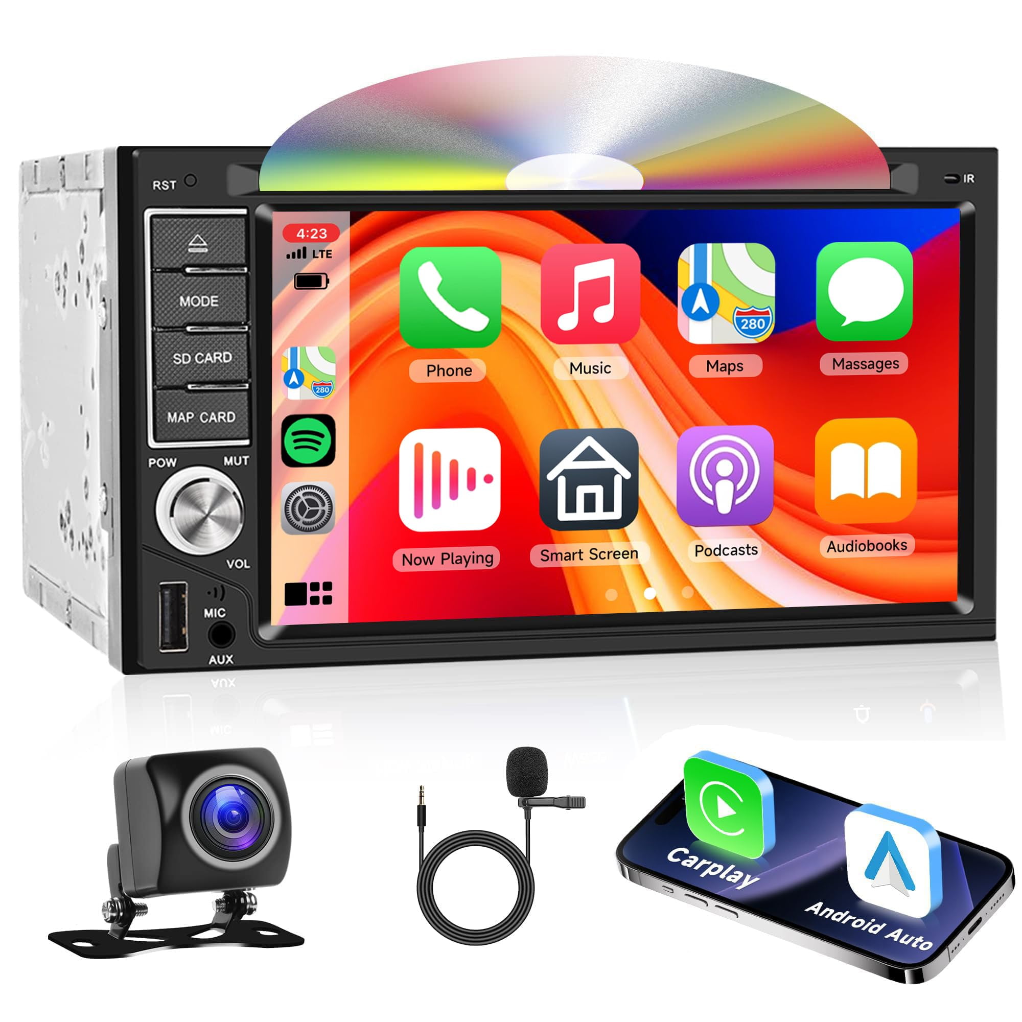 Double Din Car Stereo with CD/DVD Player CarPlay Android Auto, Rimoody ...