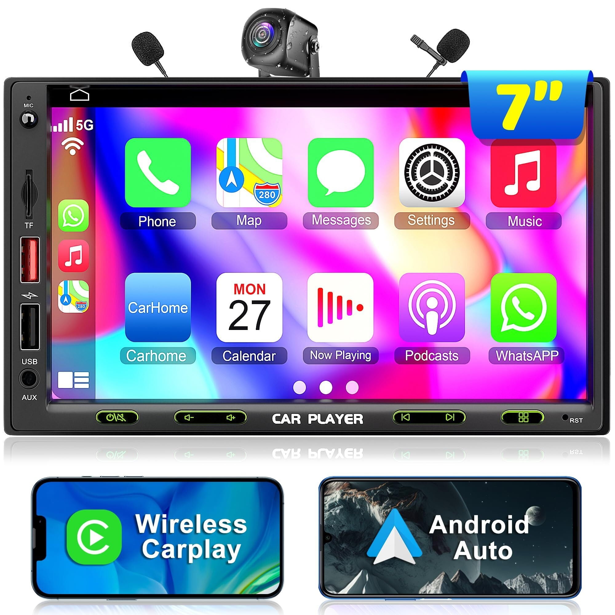 Double Din Car Stereo with Carplay & Android Auto, 7 Inch Car Radio ...