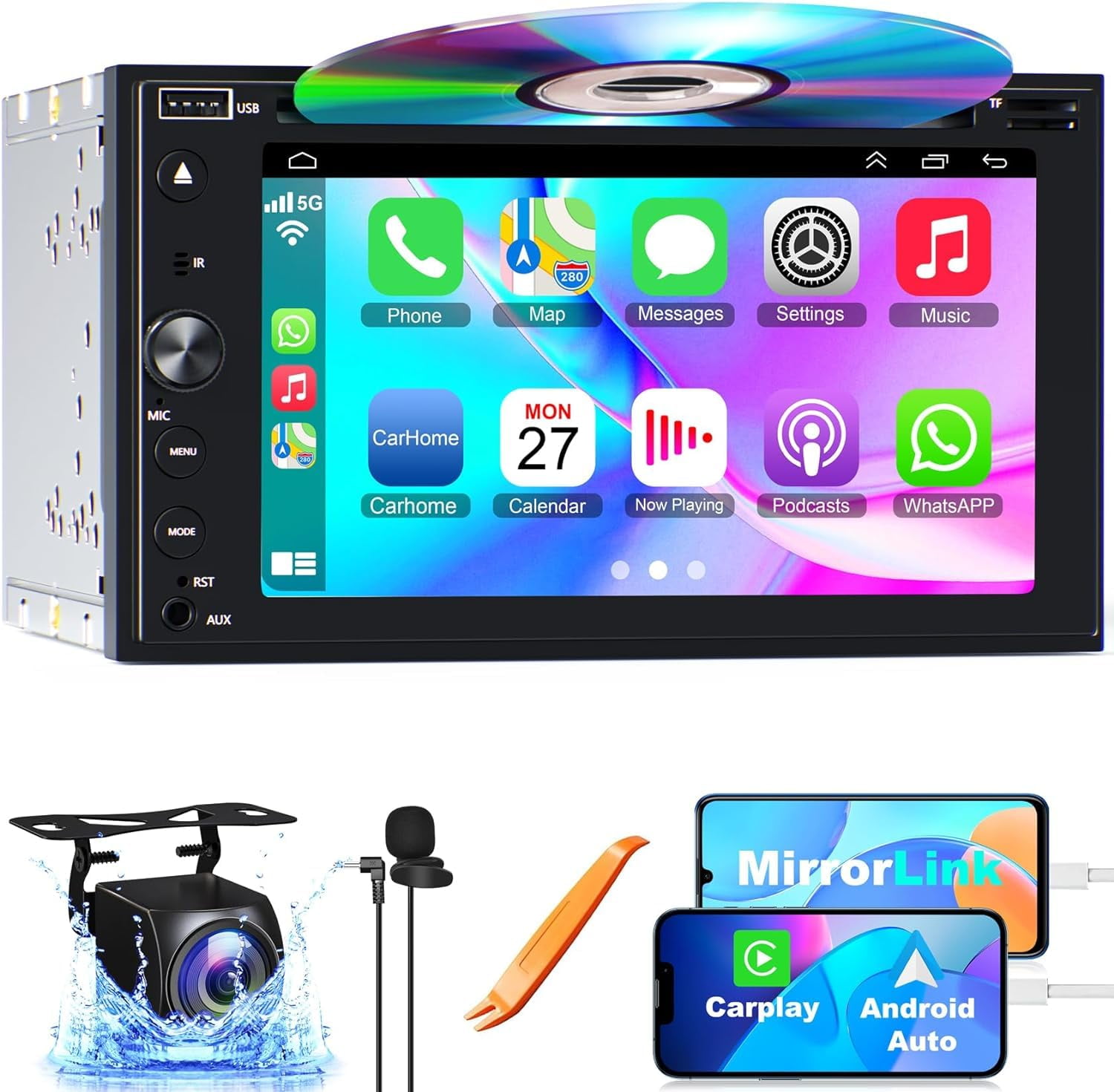Double Din Car Stereo with Carplay & Android Auto, 7 Inch Car Radio ...
