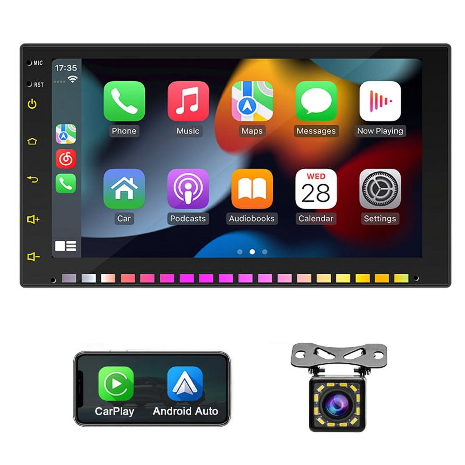 Double Din Car Stereo Carplay & Android Auto, 7 Inch RGB Car Radio ...