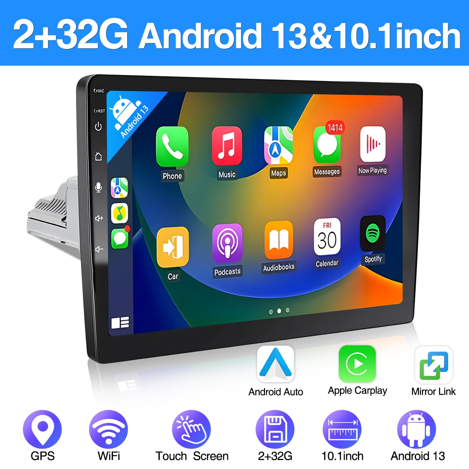 Double Din Car Stereo Radio, 10.1" Android 13 Touch Screen Car Stereo Radio GPS WIFI BT Carplay ...