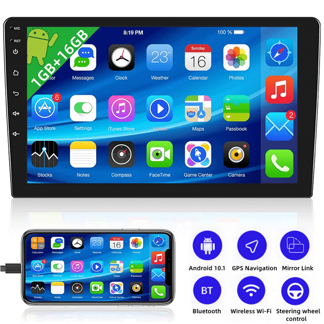 Double Din Car Stereo Radio 10'' Touch Screen Carplay Universal Car Multimedia Player with ...