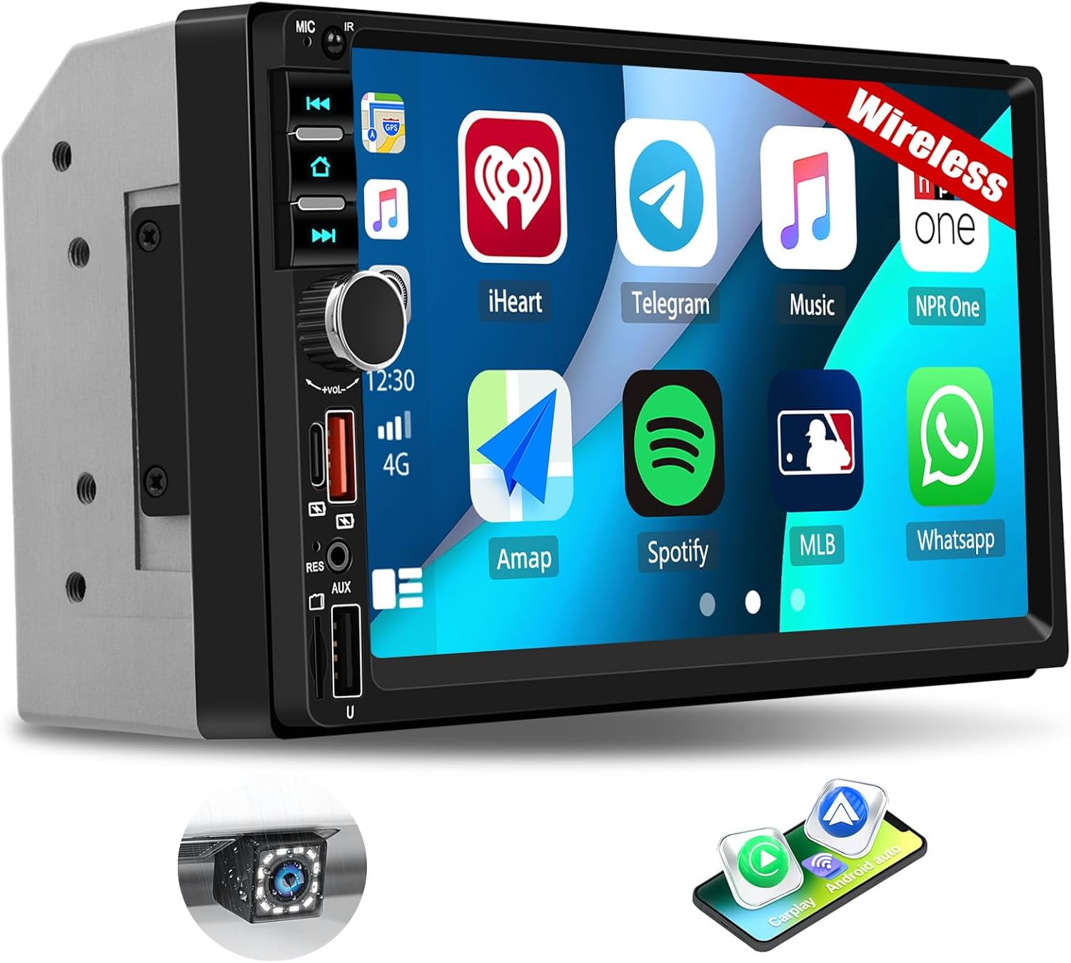 Double Din Car Stereo Wireless Apple Carplay and Android Auto, 7 Inch ...