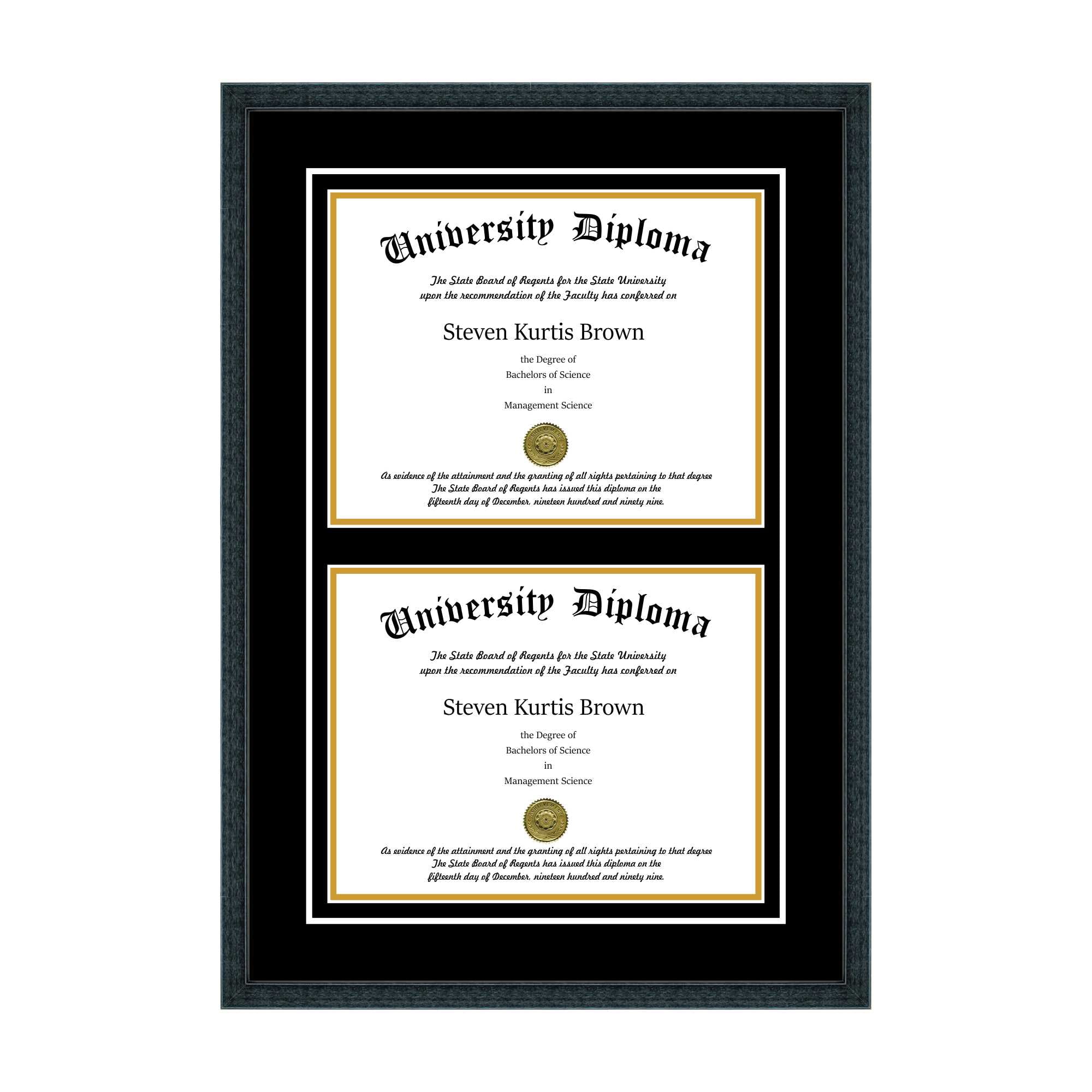 Double Diploma Frame with Double Matting for 10" x 8" Tall Diploma with ...
