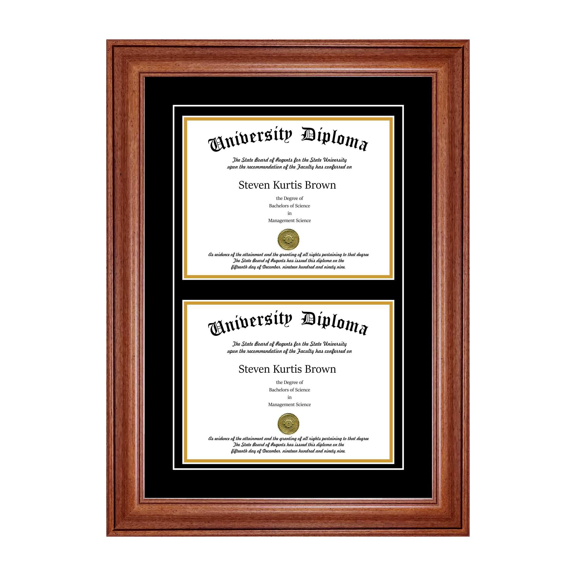 Double Diploma Frame with Double Matting for 14" x 11" Tall Diploma ...