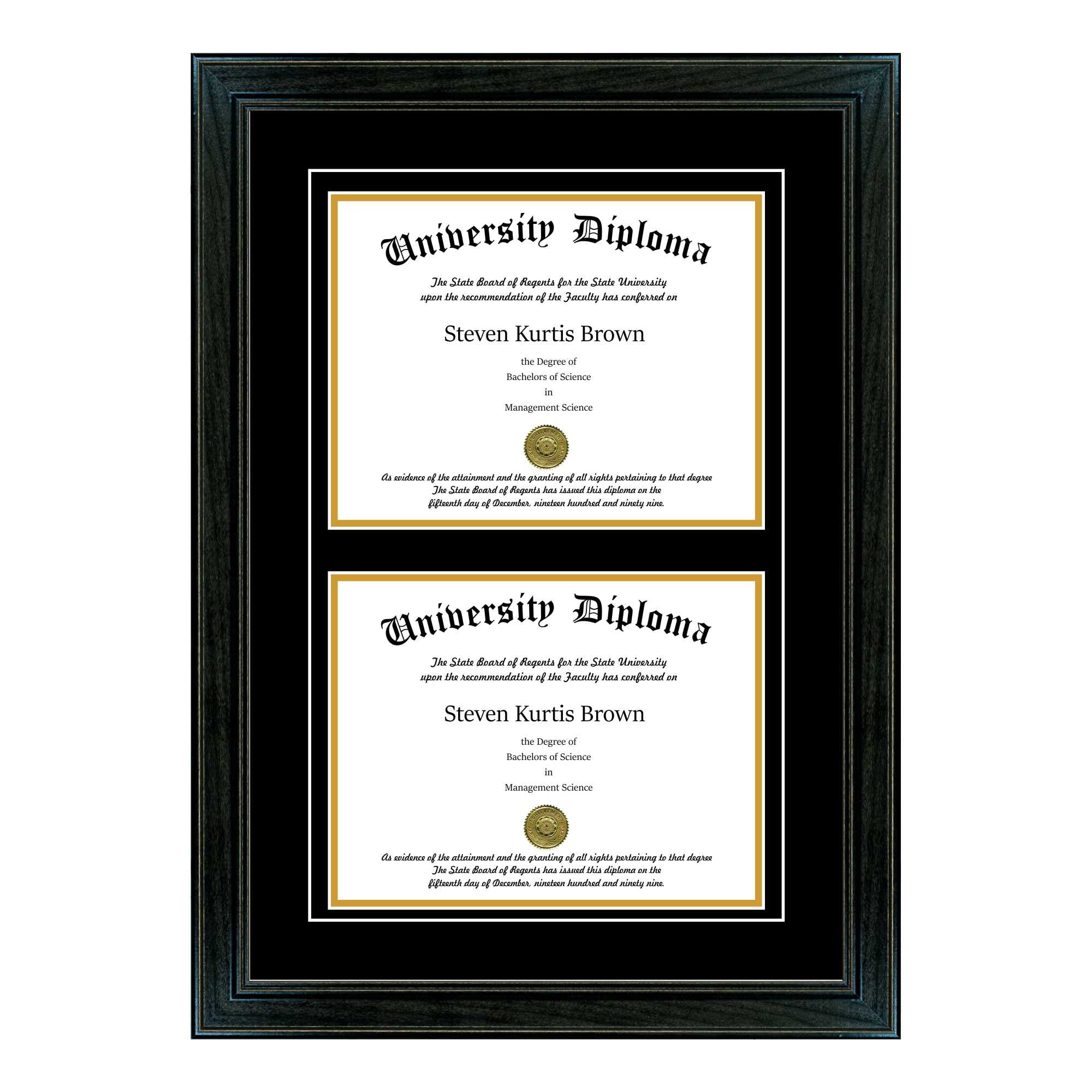 Double Diploma Frame with Double Matting for 8.5" x 11" Tall Diploma ...
