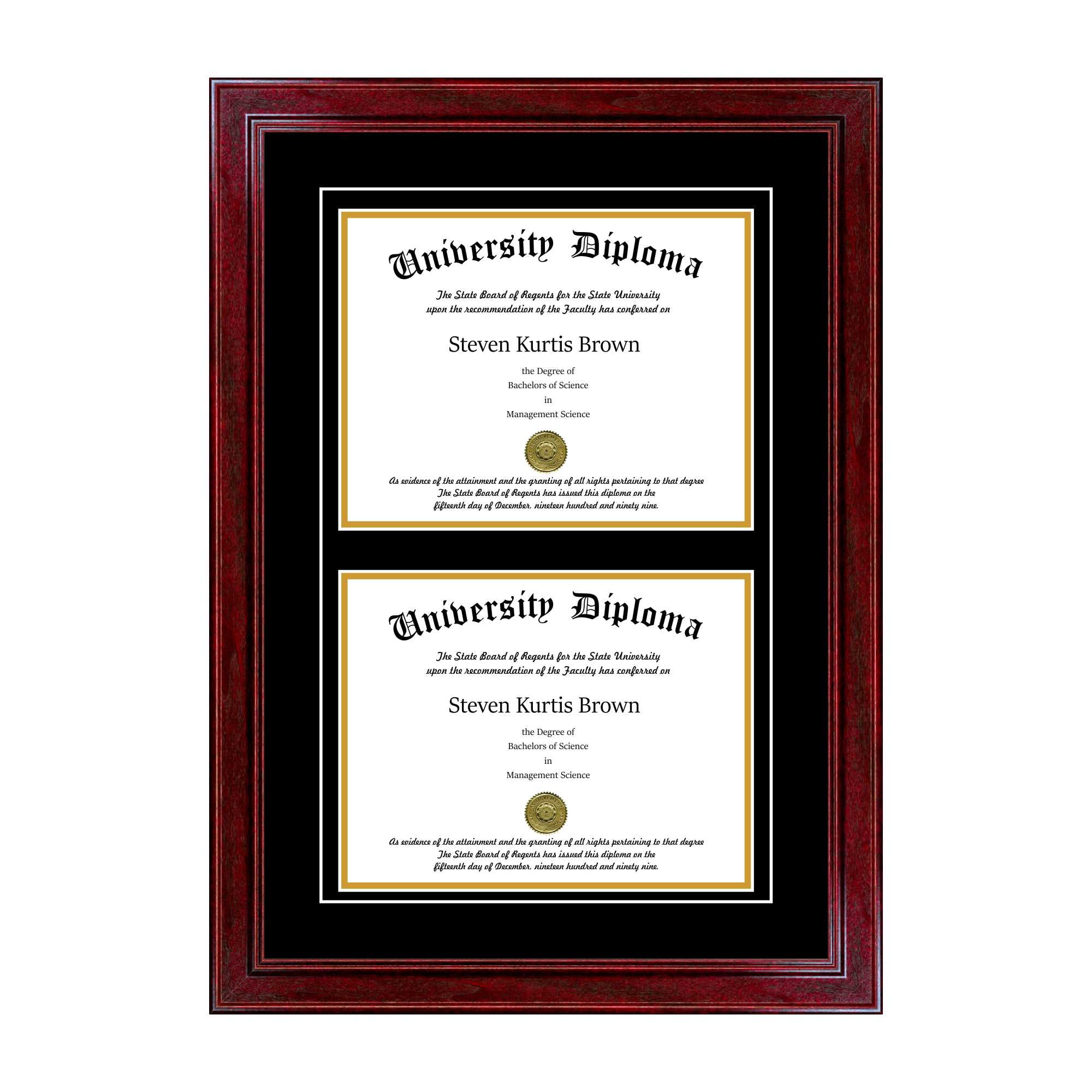 Double Diploma Frame with Double Matting for 8.5" x 11" Tall Diploma ...