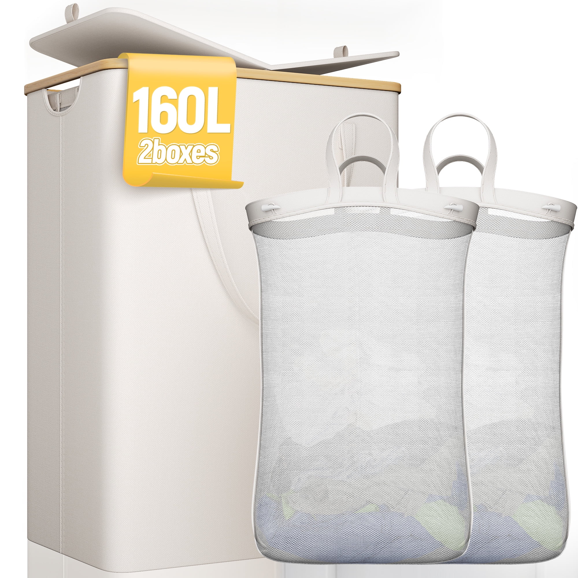 Clothes Hamper 2 Sections, 160L Collapsible Laundry Hamper with Lid for ...