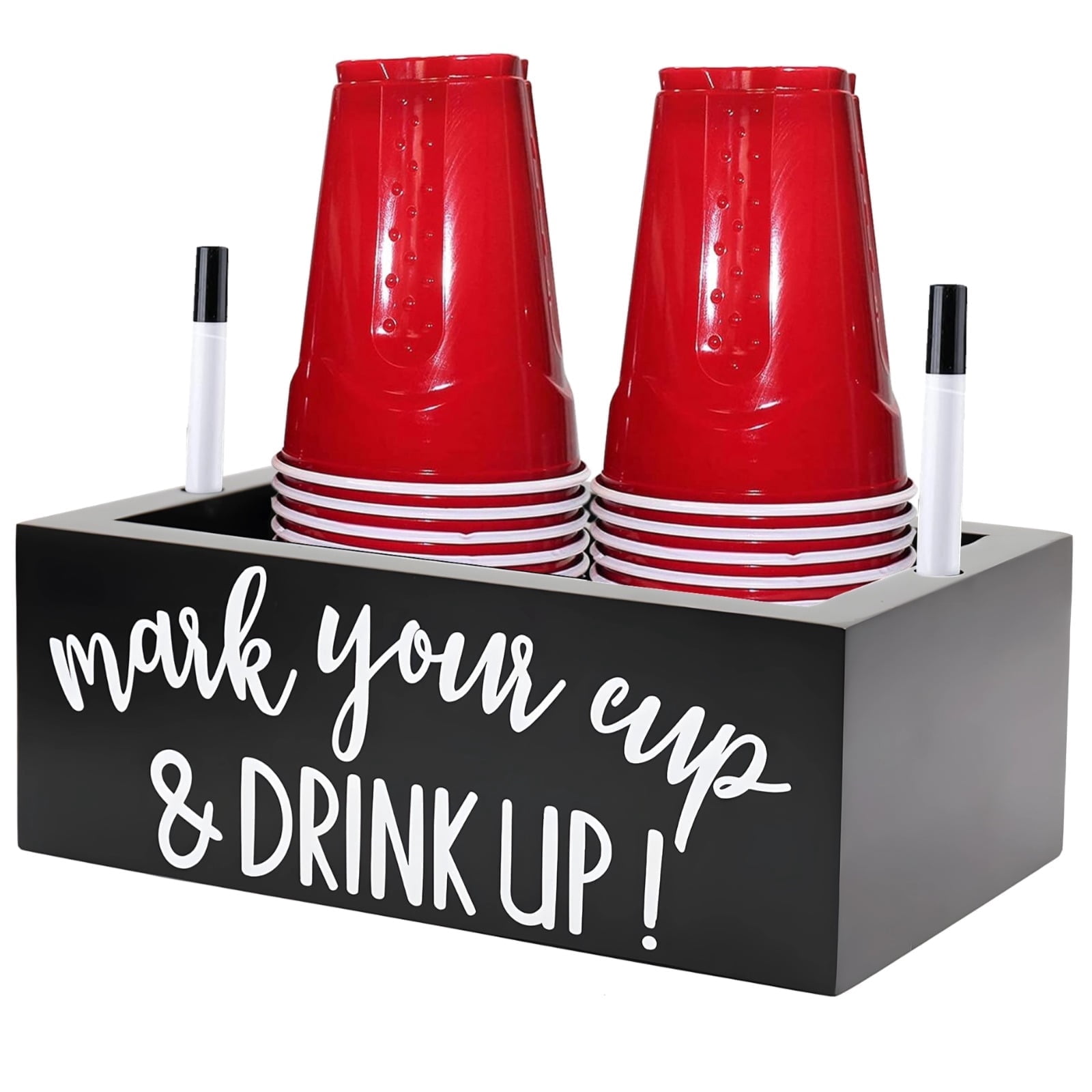 Double Disposable Cup Holder with 2 Marker Slots, Wooden Storage Box ...