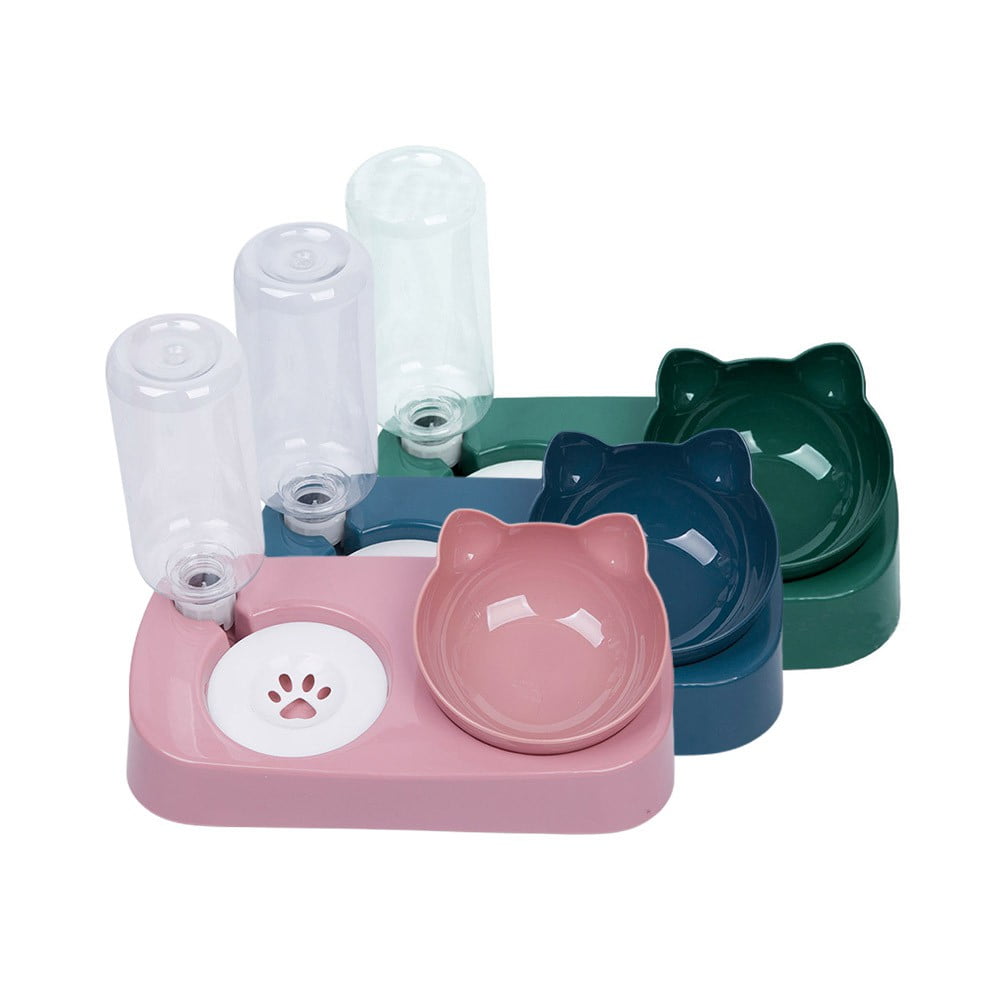 Double Dog Cat Bowls - Pets Water and Food Bowl Set, 15°Tilted Water ...