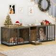 Double Dog Crate TV Stand with Dog Feeder 74.8" Wooden Large Dog Kennel ...