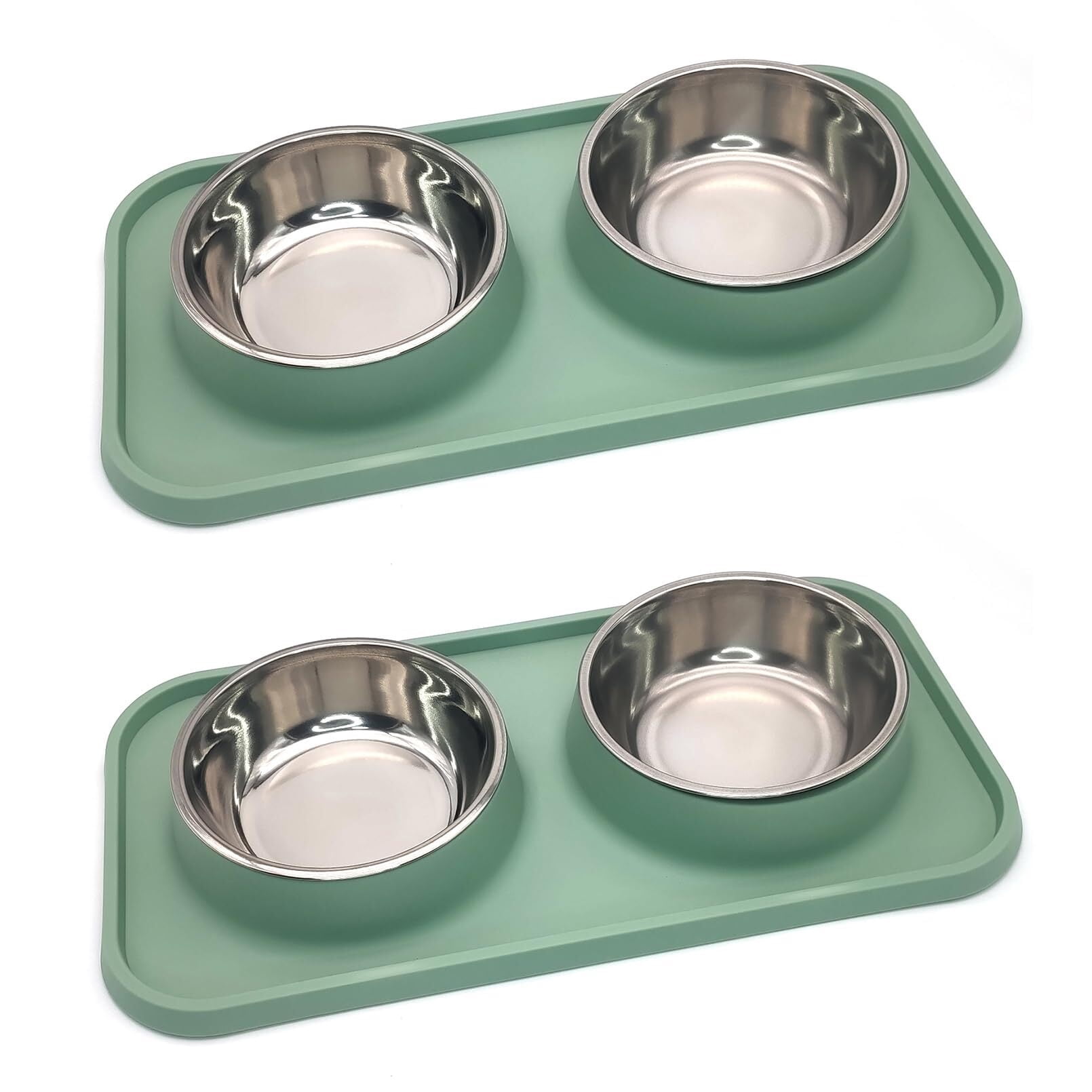 Double Dog Food Bowls Stainless Steel Dog Food and Water Bowls with Non ...