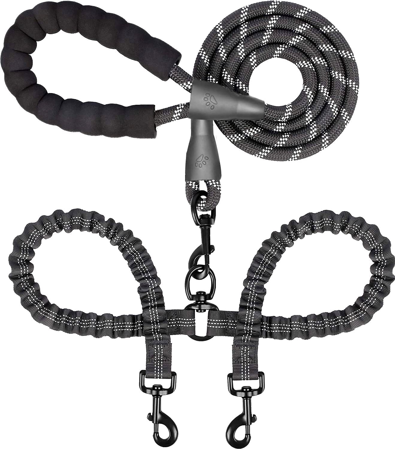 Dinosam Double Dog Leash for 2 Dogs, No Tangle, Shock Absorbing Bungee ...