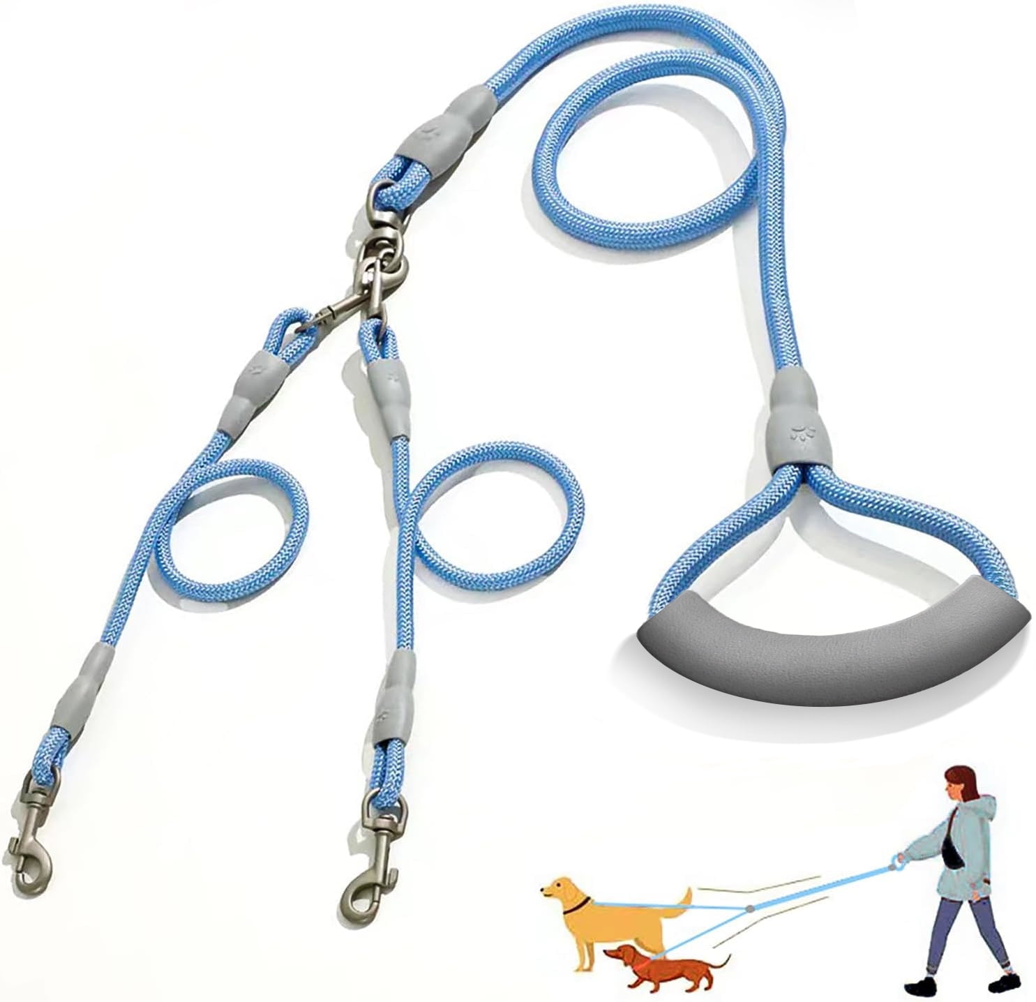 Double Dog Leash,Dual Dog Leash 360° Swivel No Tangle Two Dog Leash for ...