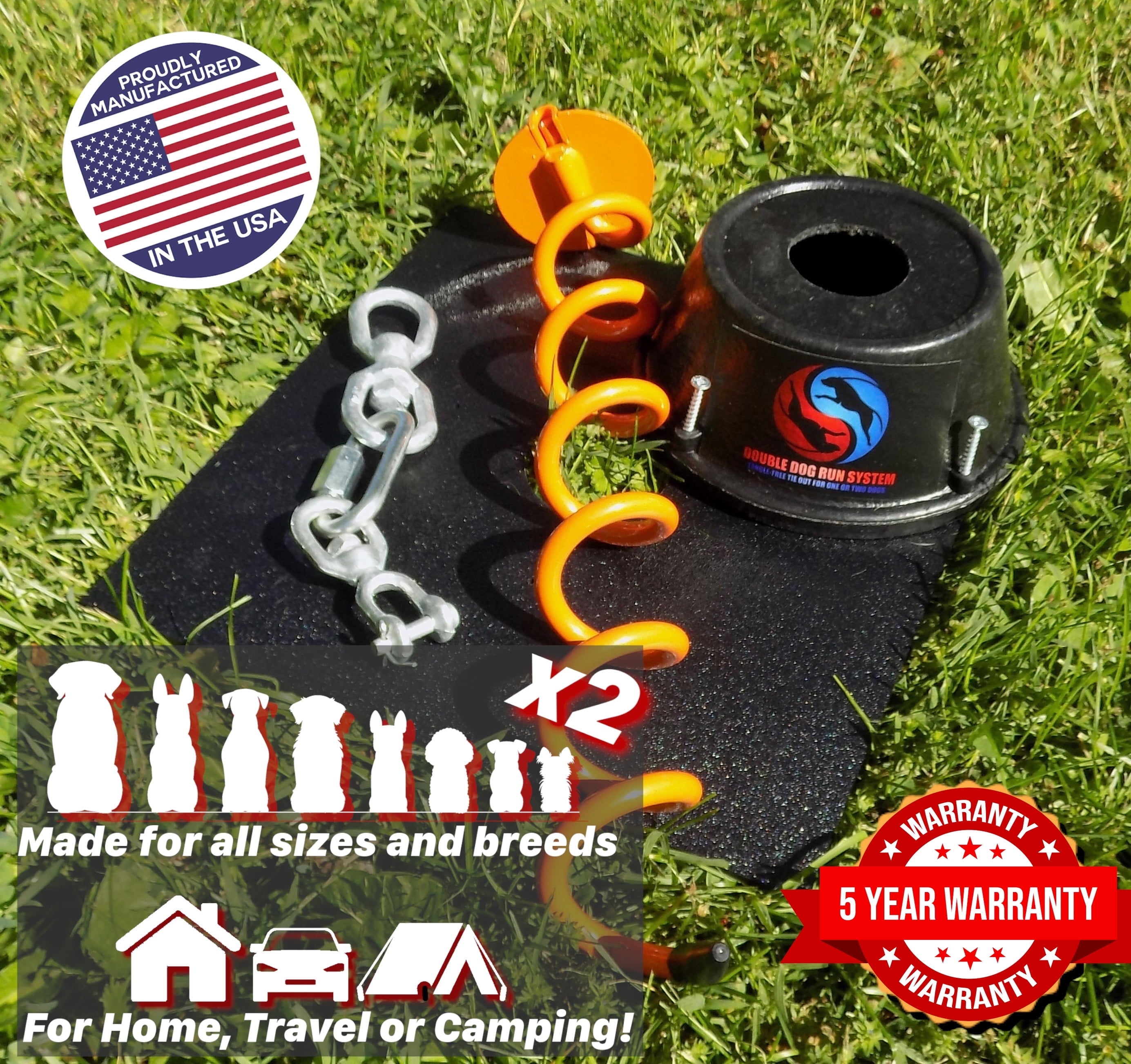 Double Dog Run 16" Heavy Duty Steel Spiral Tie-Out Stake, No Tangle Two ...