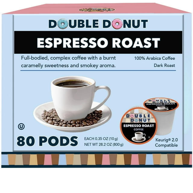 Double Donut Dark Roast Coffee Pods, Espresso Roast, Strong Coffee in ...