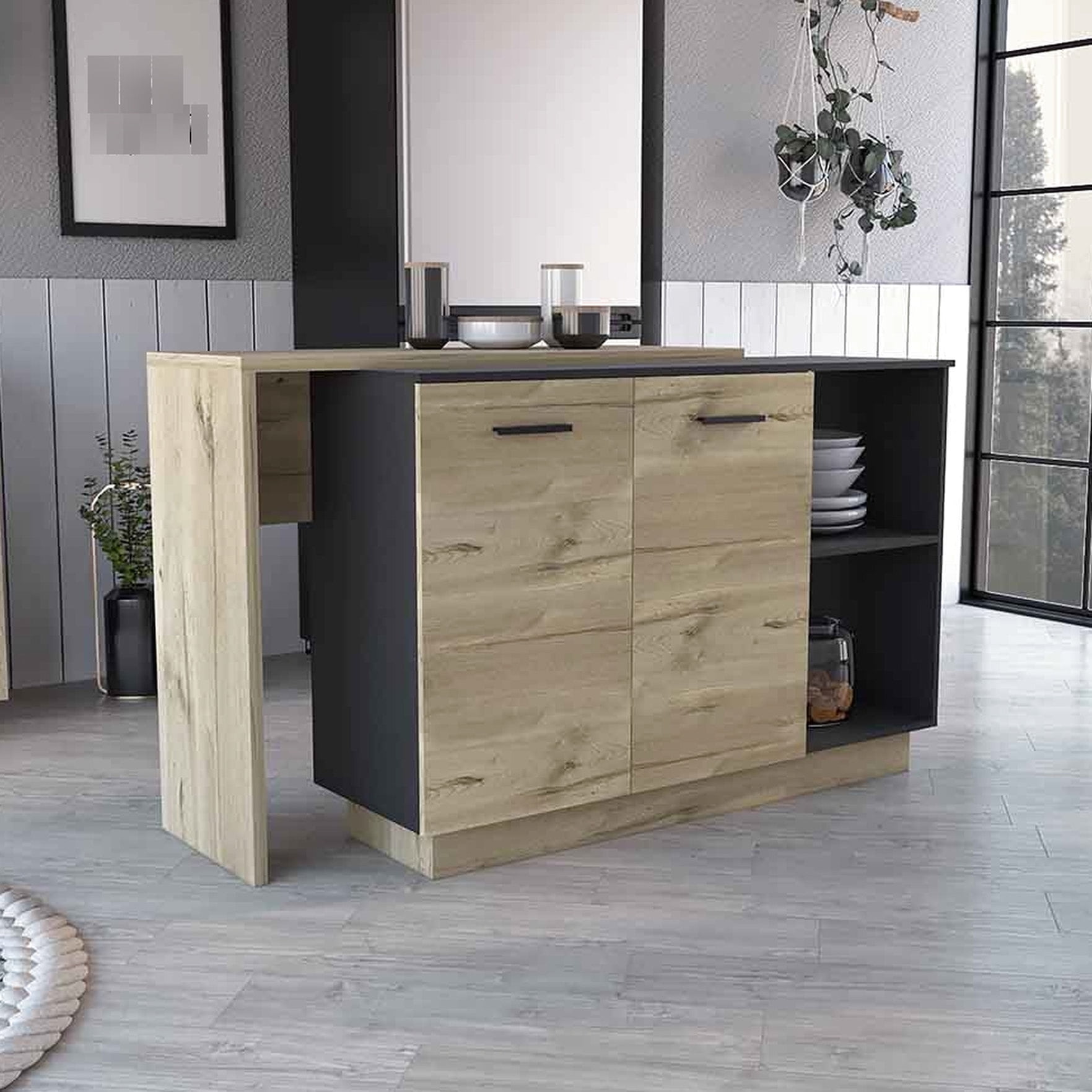 Double Door Cabinets & Multicolor Appearance - Modern Kitchen Island as ...