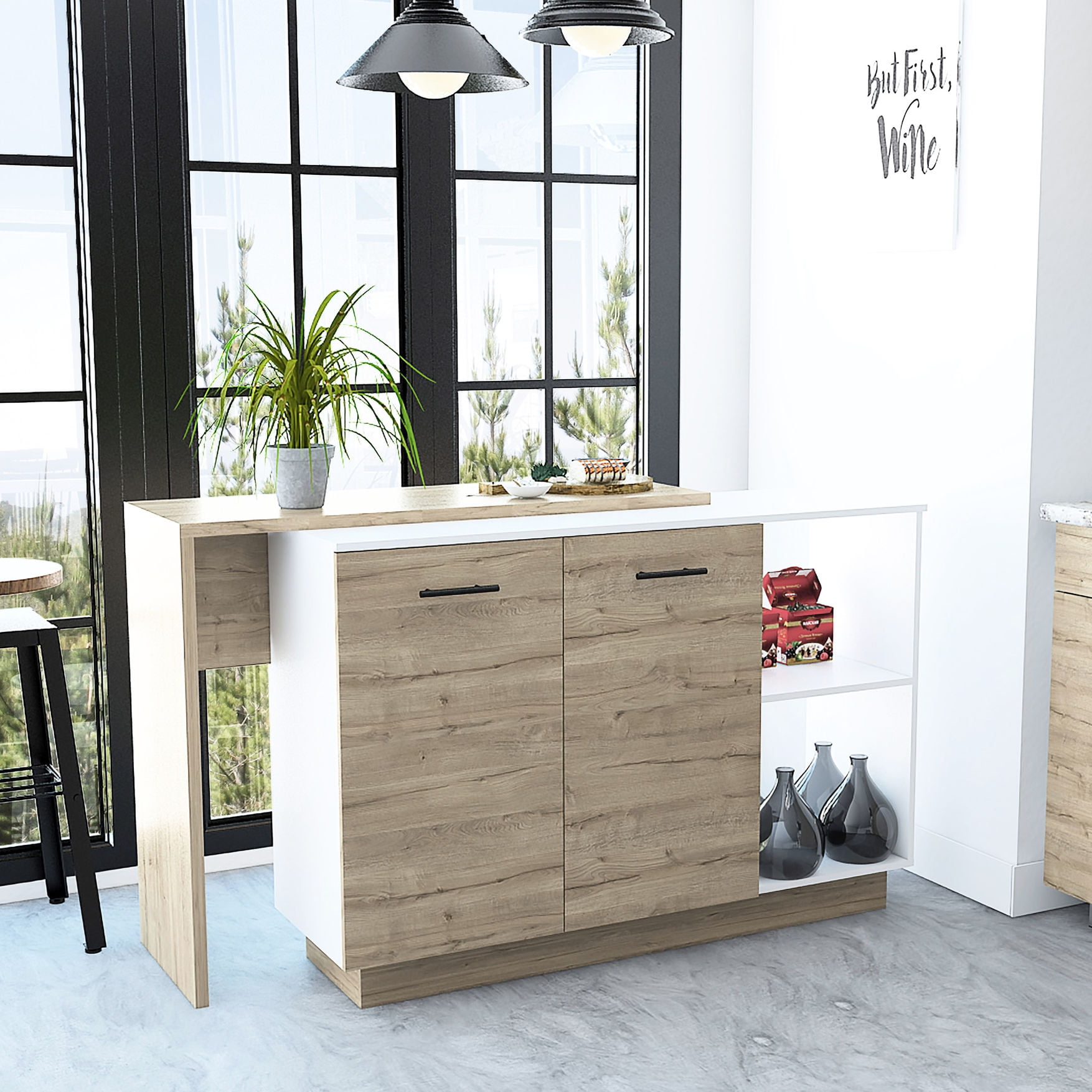 Double Door Cabinets & Rectangular Shape - Modern Kitchen Island for ...