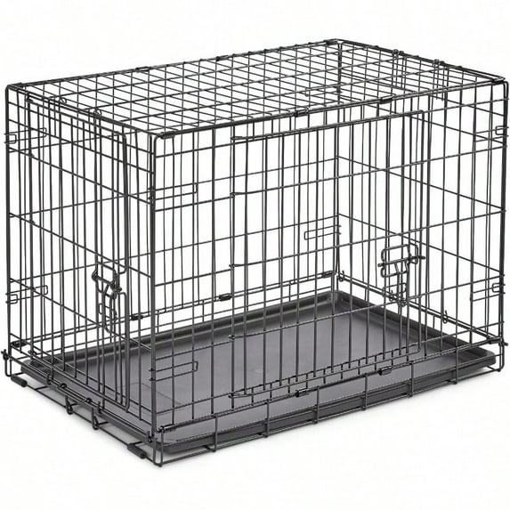 Double Door Folding Metal 30-Inch Dog Crate Includes Leak-Proof Pan ...