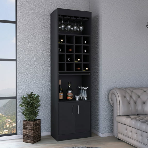 Double Door, Glass Rack, Black Finish - Easy to Put Together - Dining ...