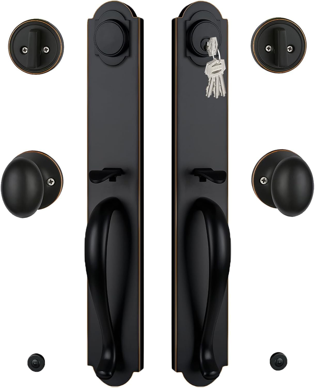 Double Door Handle Set for Front Door, Oil Rubbed Bronze Keyed&Dummy Exterior Door Lockset with ...
