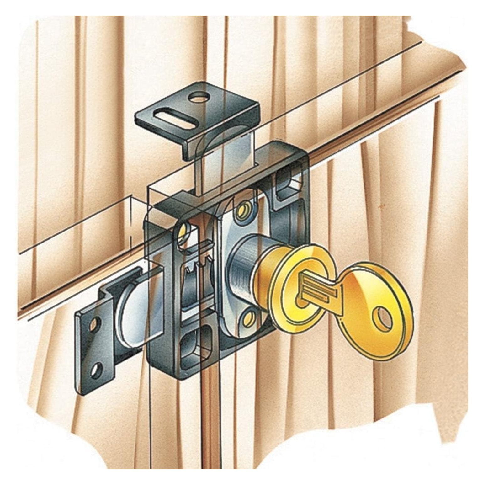 Double Door Lock with Key - Brass Plated Steel Cabinet Lock - ¾” Boring ...