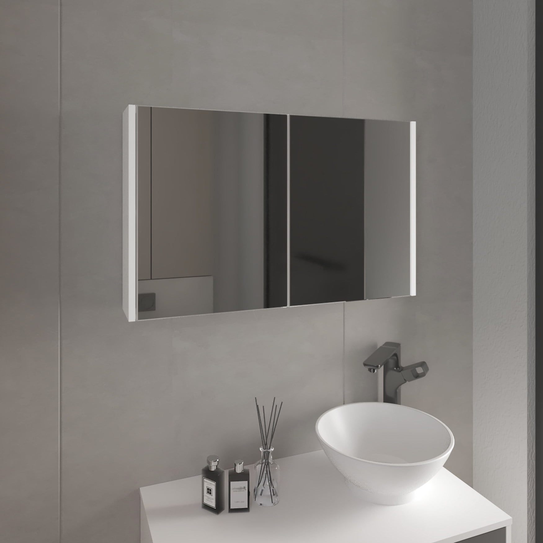 Double Door Medicine Cabinet with Mirrors | Three Shelves for Bathroom ...