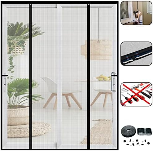 Double Door Mesh Screen Magnetic Closure Heavy Duty for Sliding Door 72 ...