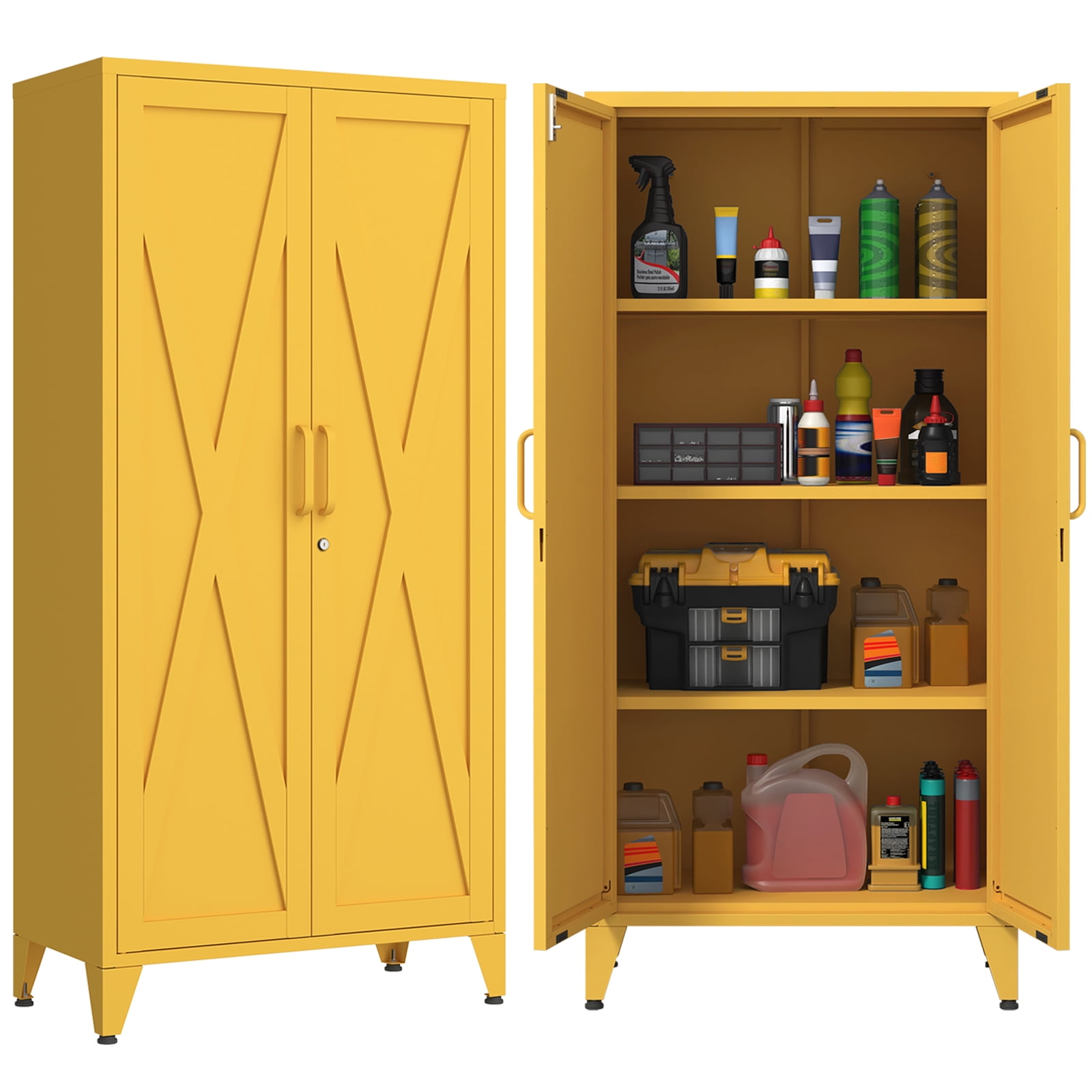 Lockable Metal Pantry Cabinet with 3 Adjustable Shelves, Heavy Duty 4 ...