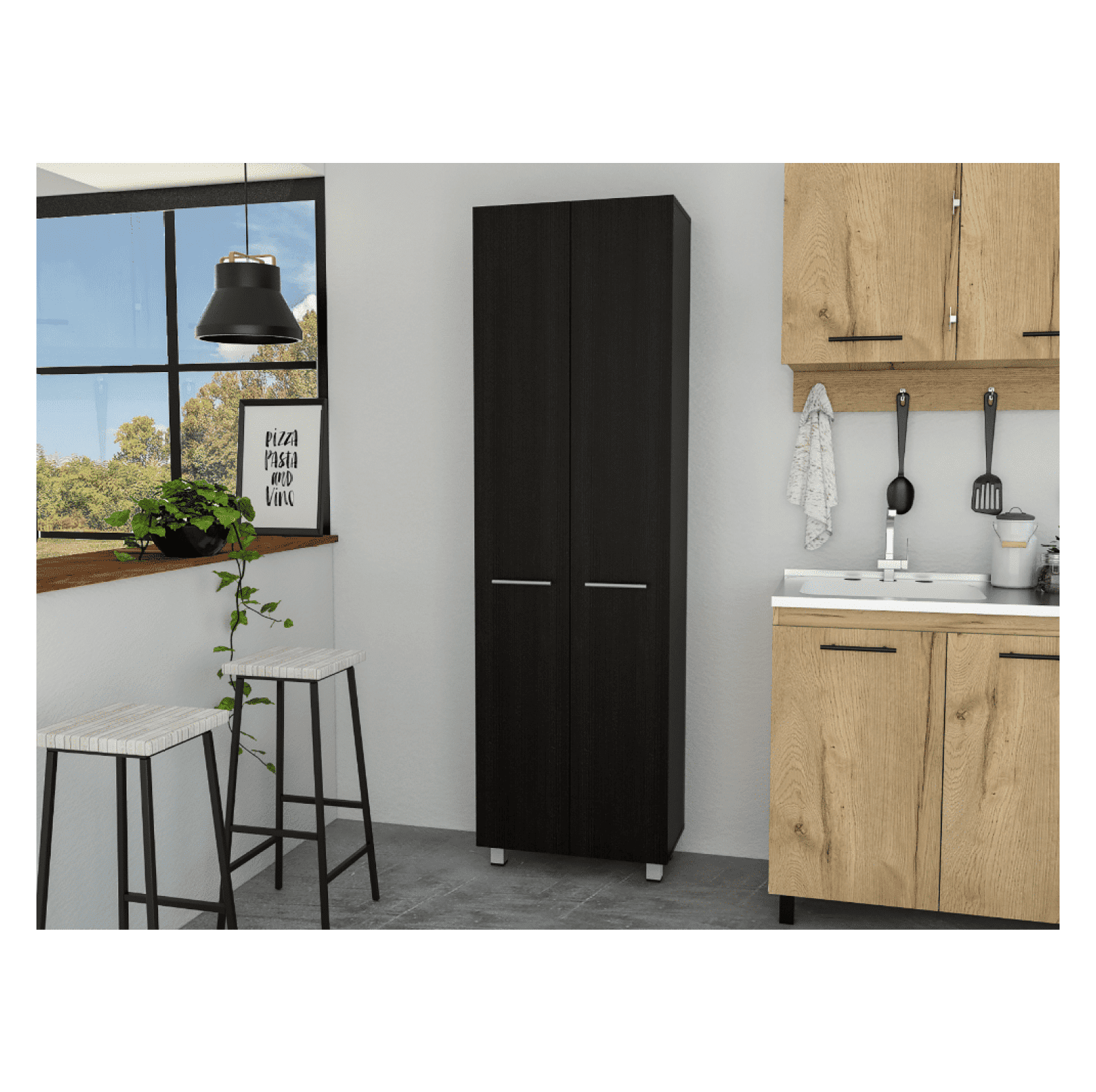 Double Door Pantry Cabinet, Pensacola Kitchen Storage - 78.7" High with ...