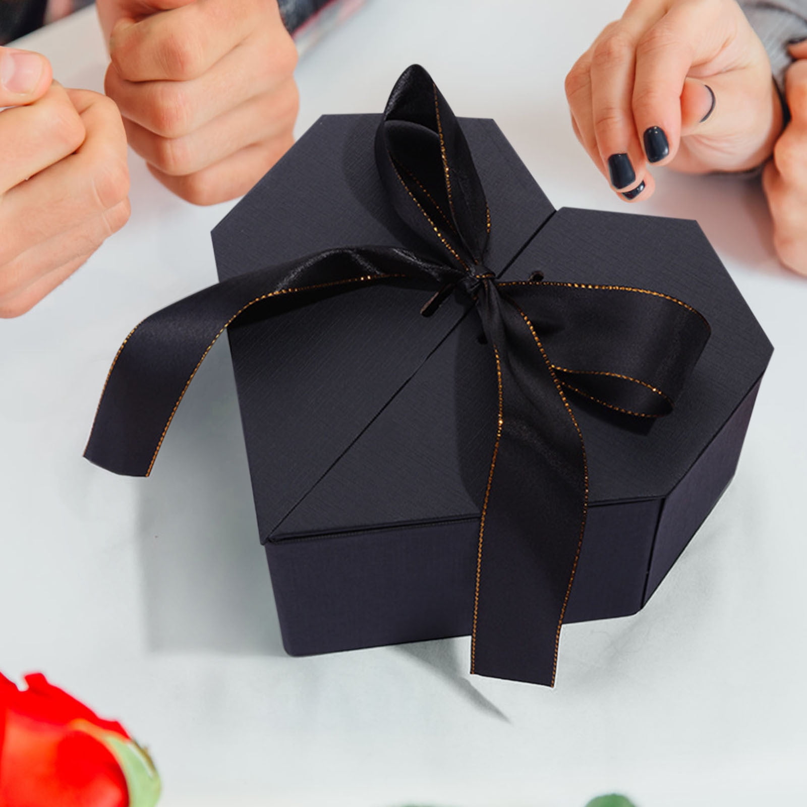 Double Door Ribbon Bow Heart-Shaped Valentine's Day Gift Box - Sturdy ...