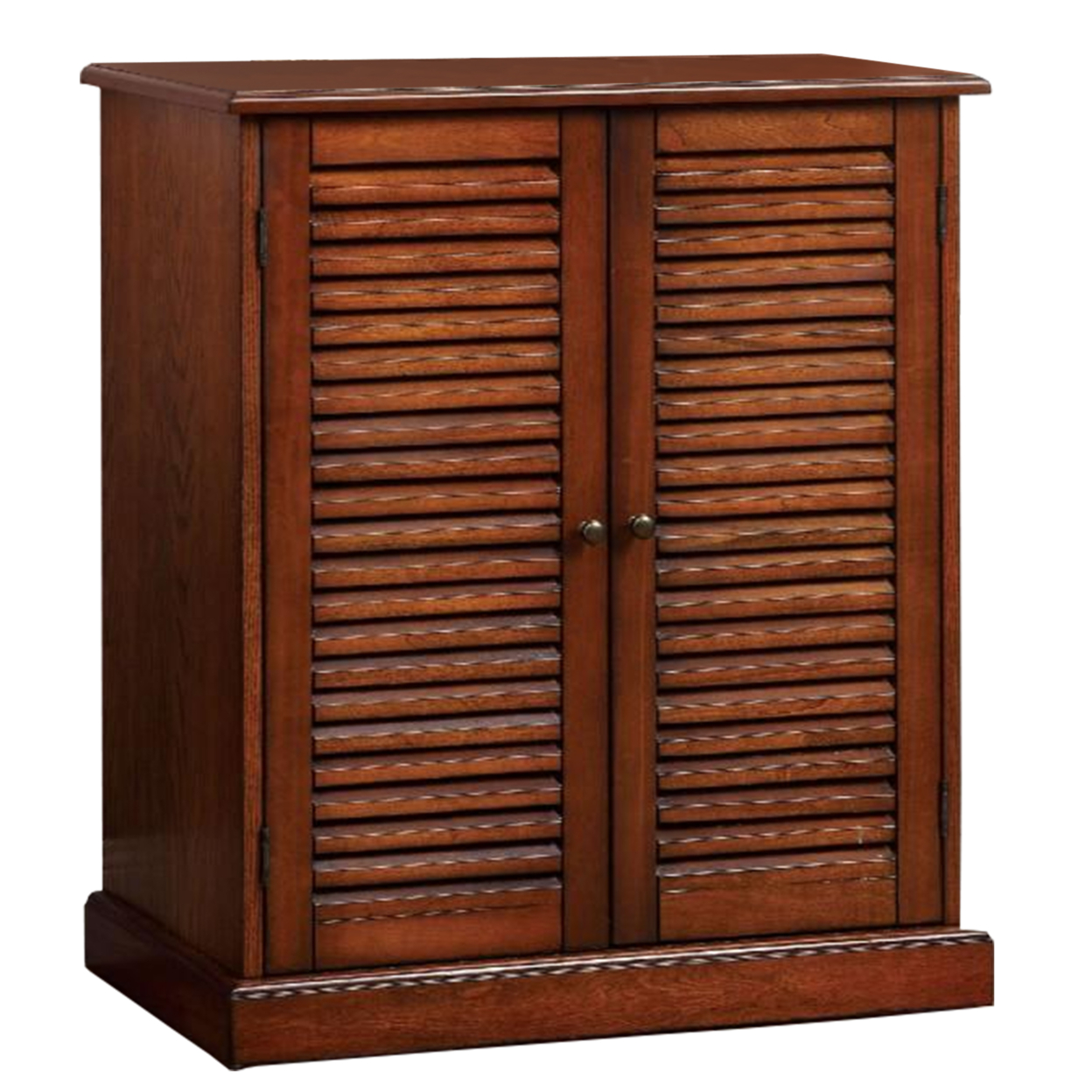 Double Door Solid Wood Shoe Cabinet with Blocked Panel Feet Brown ...