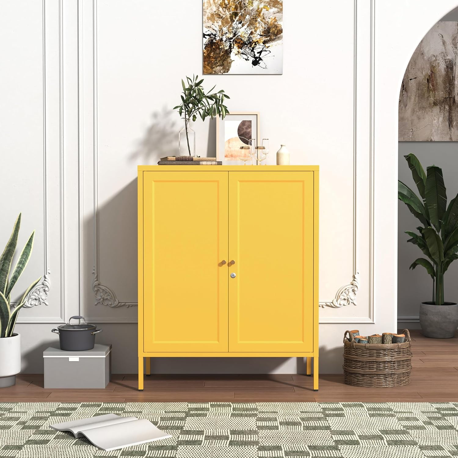 Double Door Square Storage Cabinet Lockable Three Shelves Thick Support ...