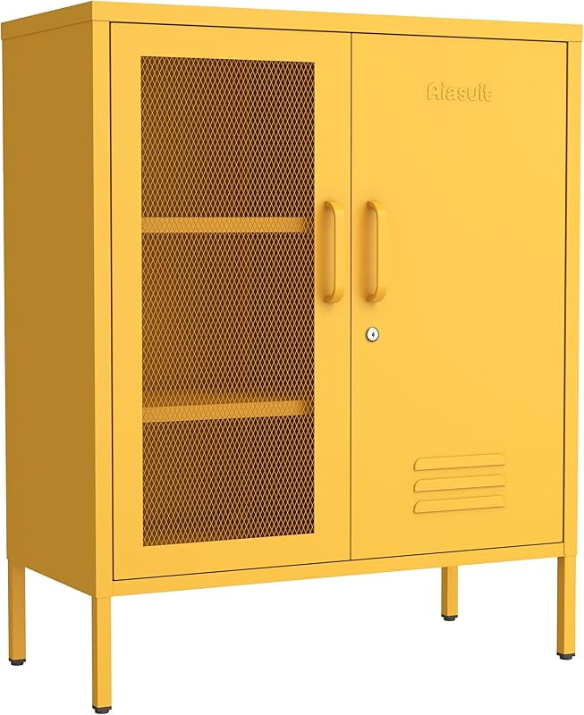 Double Door Square Storage Cabinet Lockable Three Shelves Thick Support ...