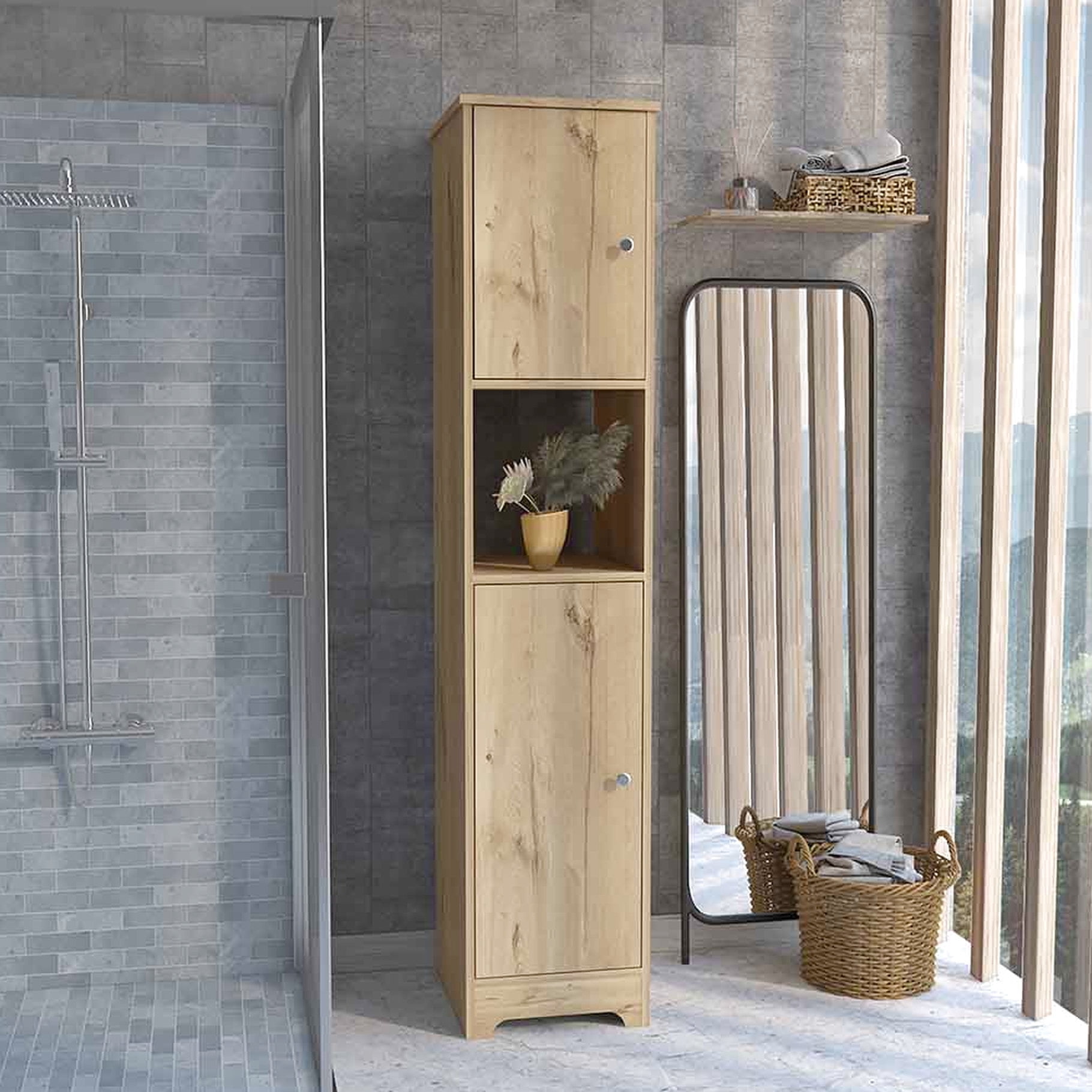 Double Door Storage Solution | Four Interior Shelves and One Open Shelf ...
