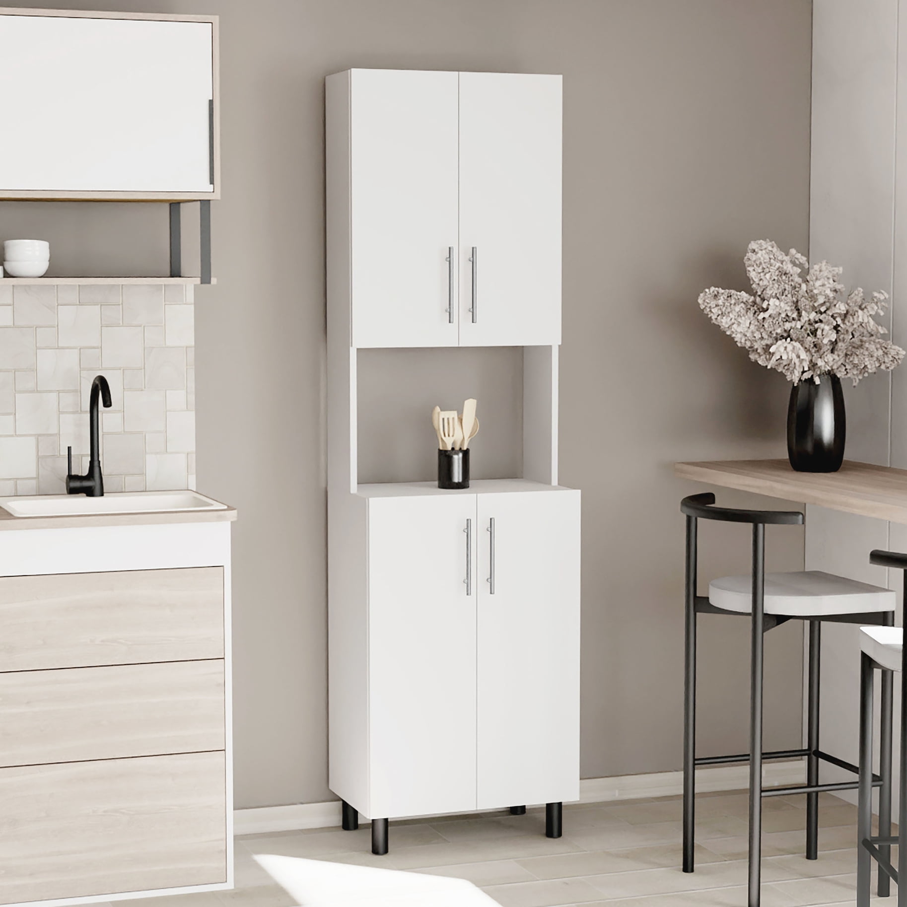Double Door Storage + White Color - Kitchen Interior for Bright ...